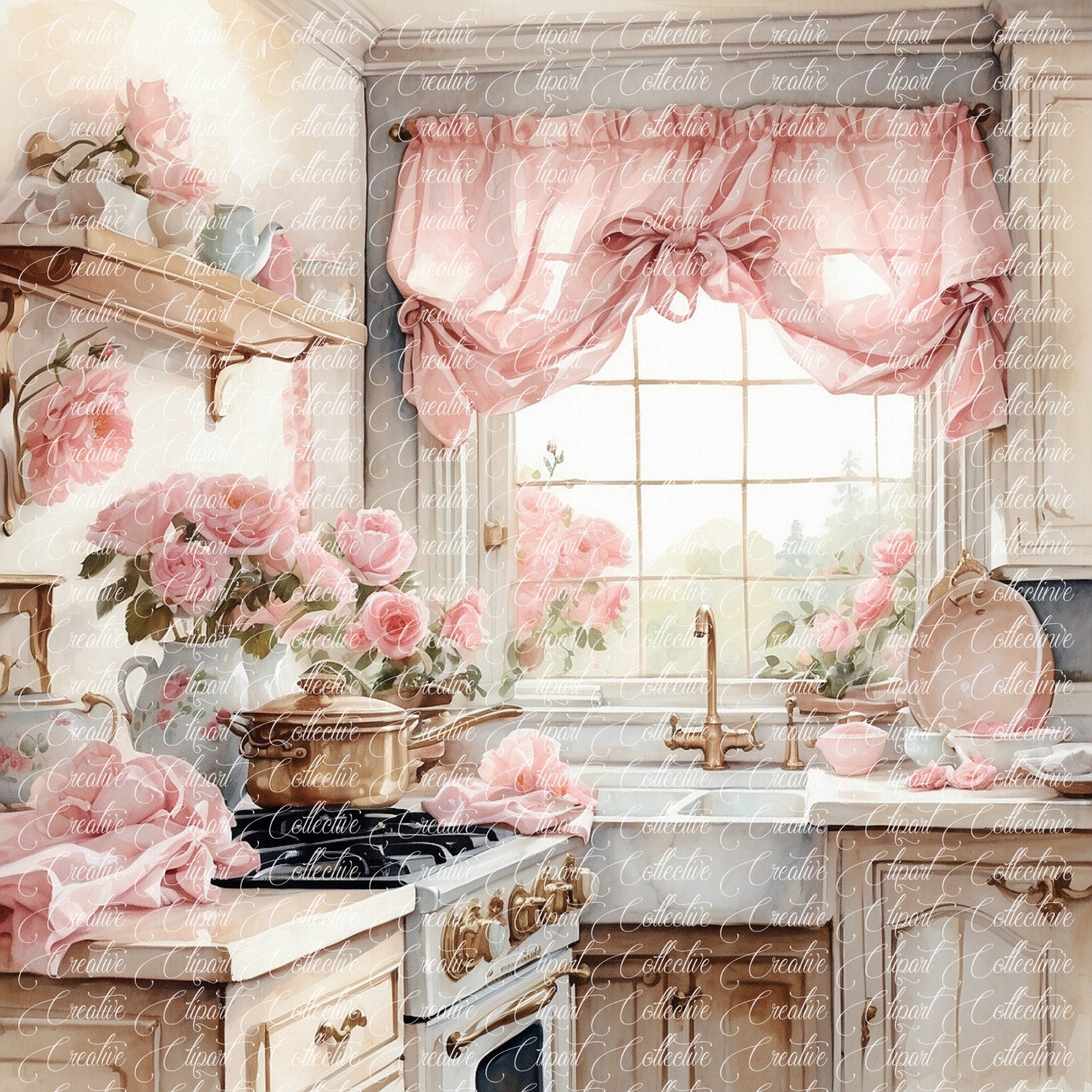 12 Shabby Chic Kitchen Clipart, Watercolor Kitchen Clipart, Junk ...