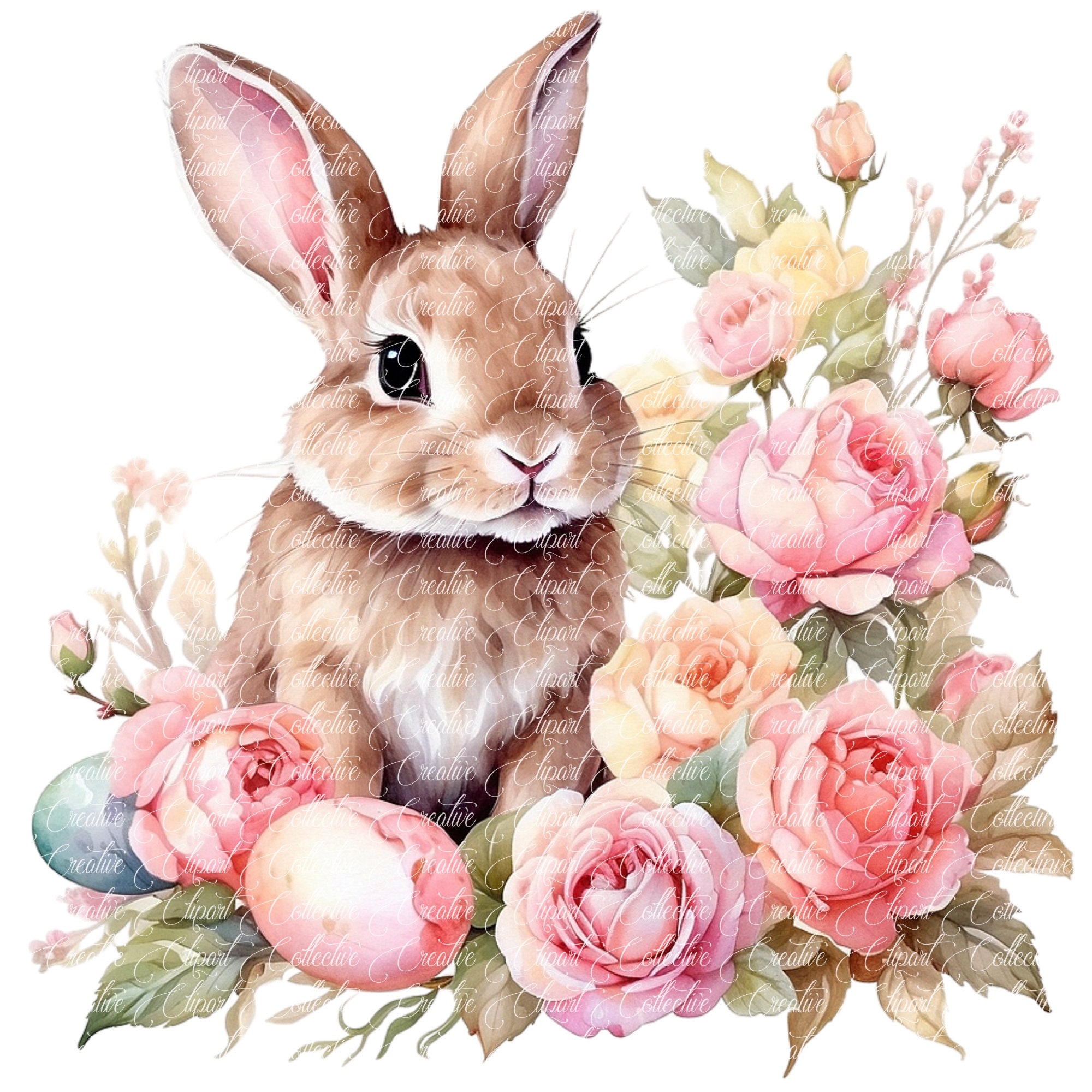 10 Easter Bunny Clipart Set, Watercolor Easter Bunnies, Floral Easter ...
