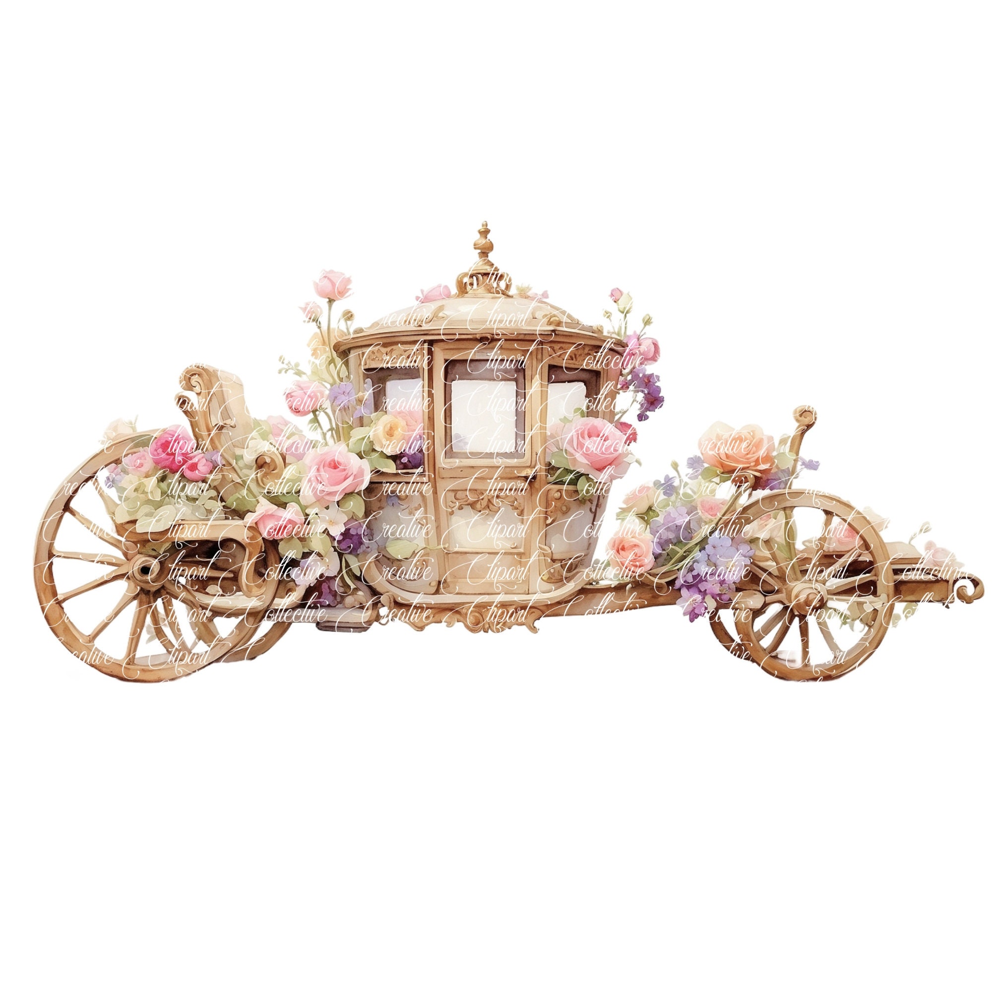 9 Floral French Rococo Carriage Clipart, Princess Carriage Clipart ...