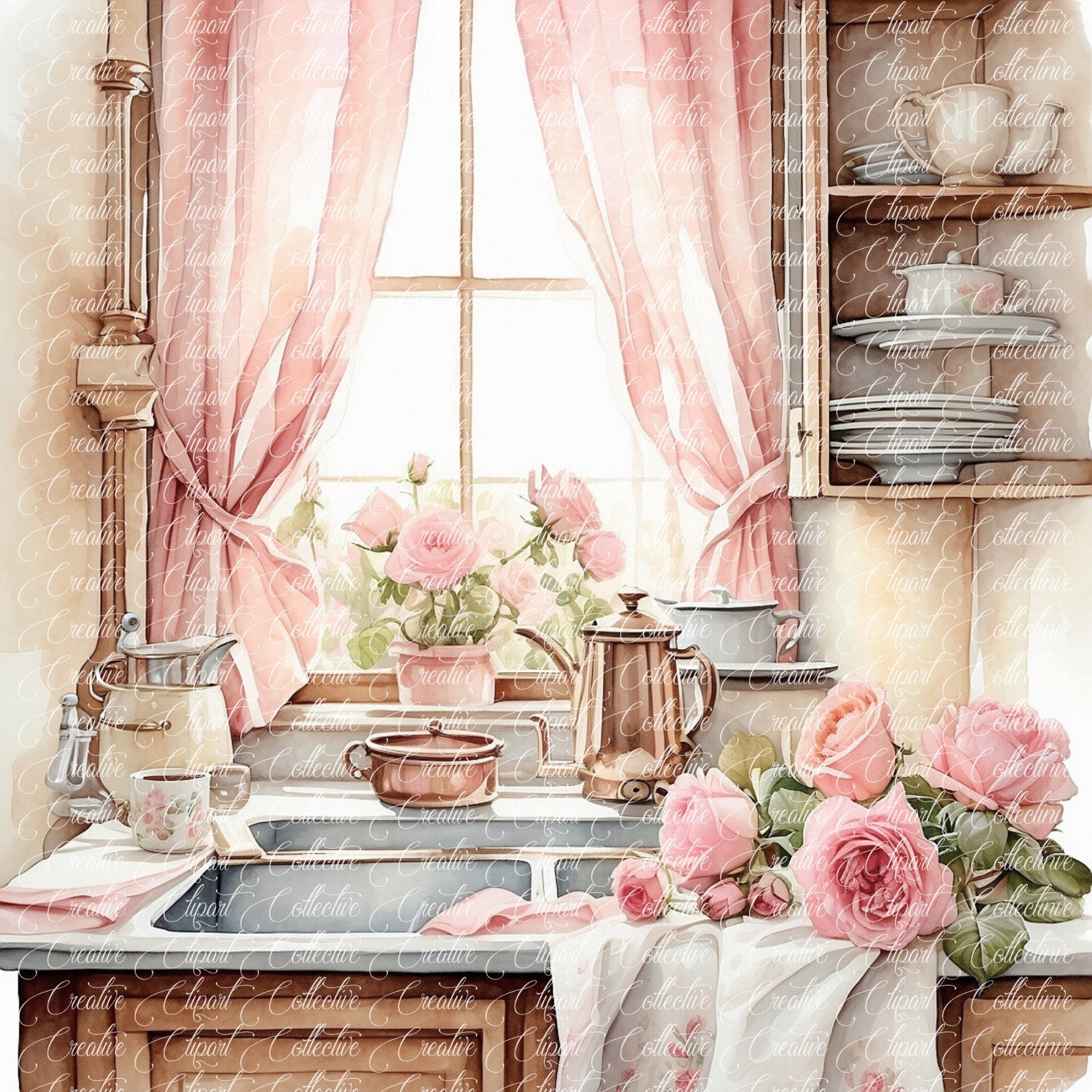 12 Shabby Chic Kitchen Clipart, Watercolor Kitchen Clipart, Junk ...