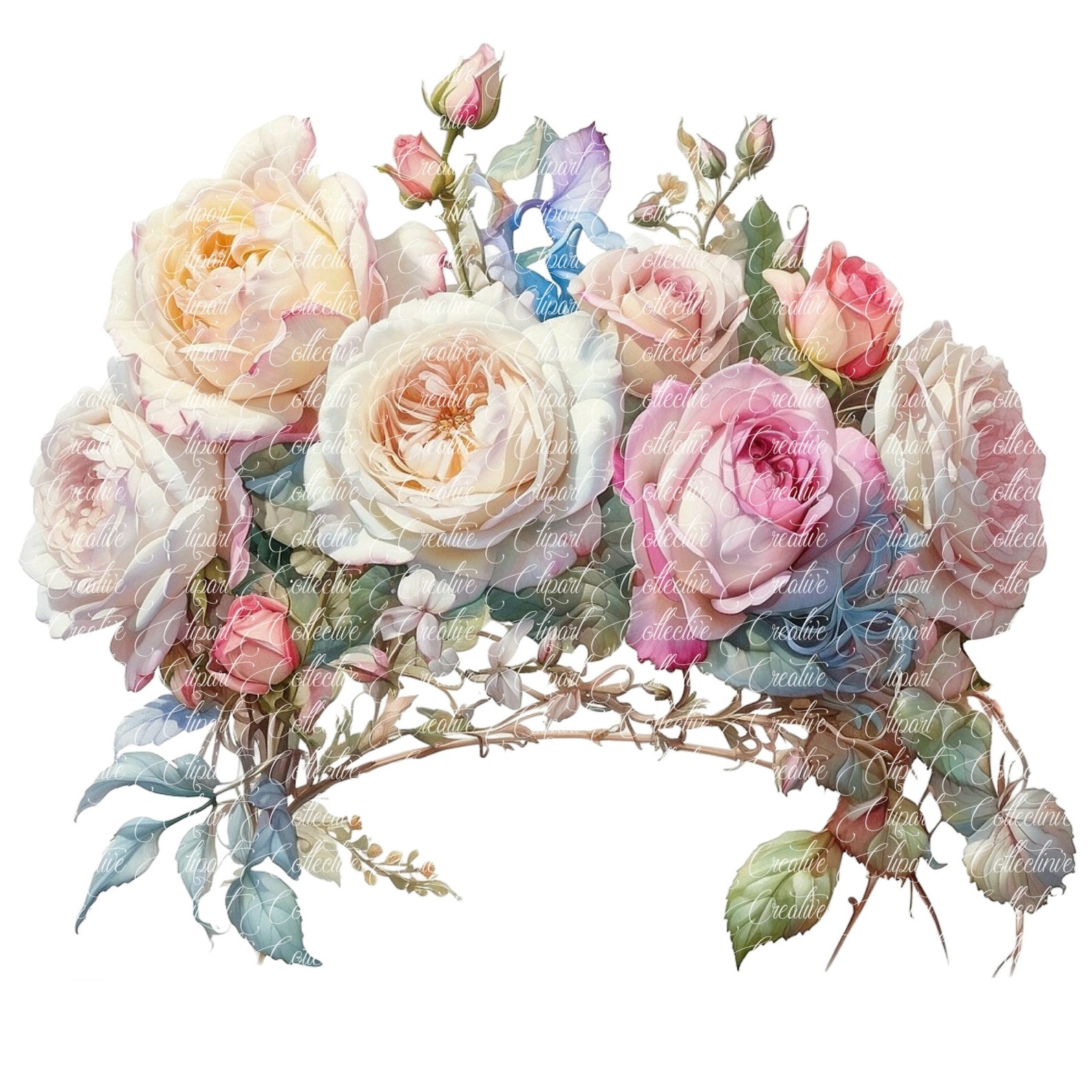 12 Rose Crown Clipart, Rose Clipart, Crown Clipart, Wedding Princess ...