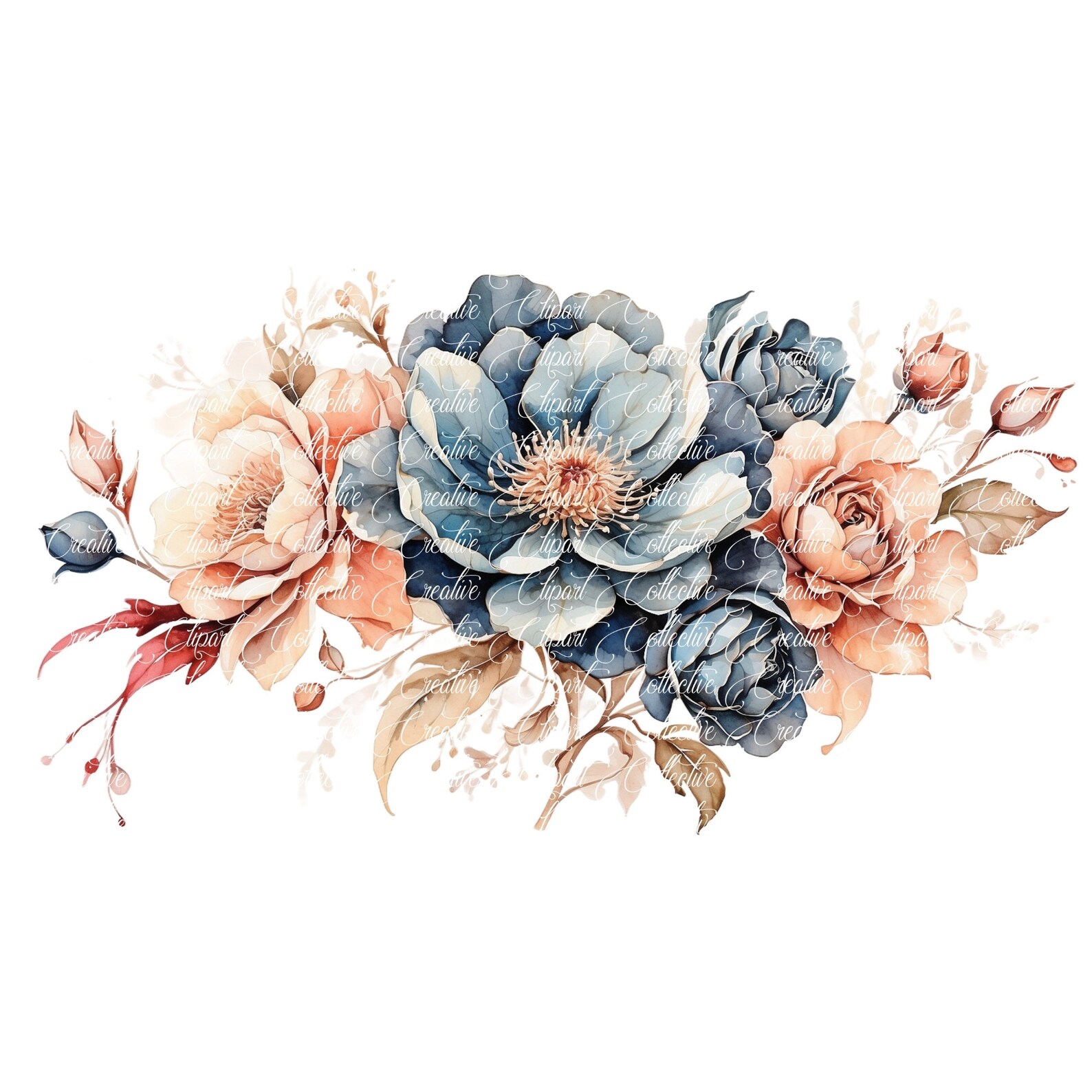 13 Blue Floral Swag Clipart, Floral Clipart, Watercolor Wedding Clipart ...