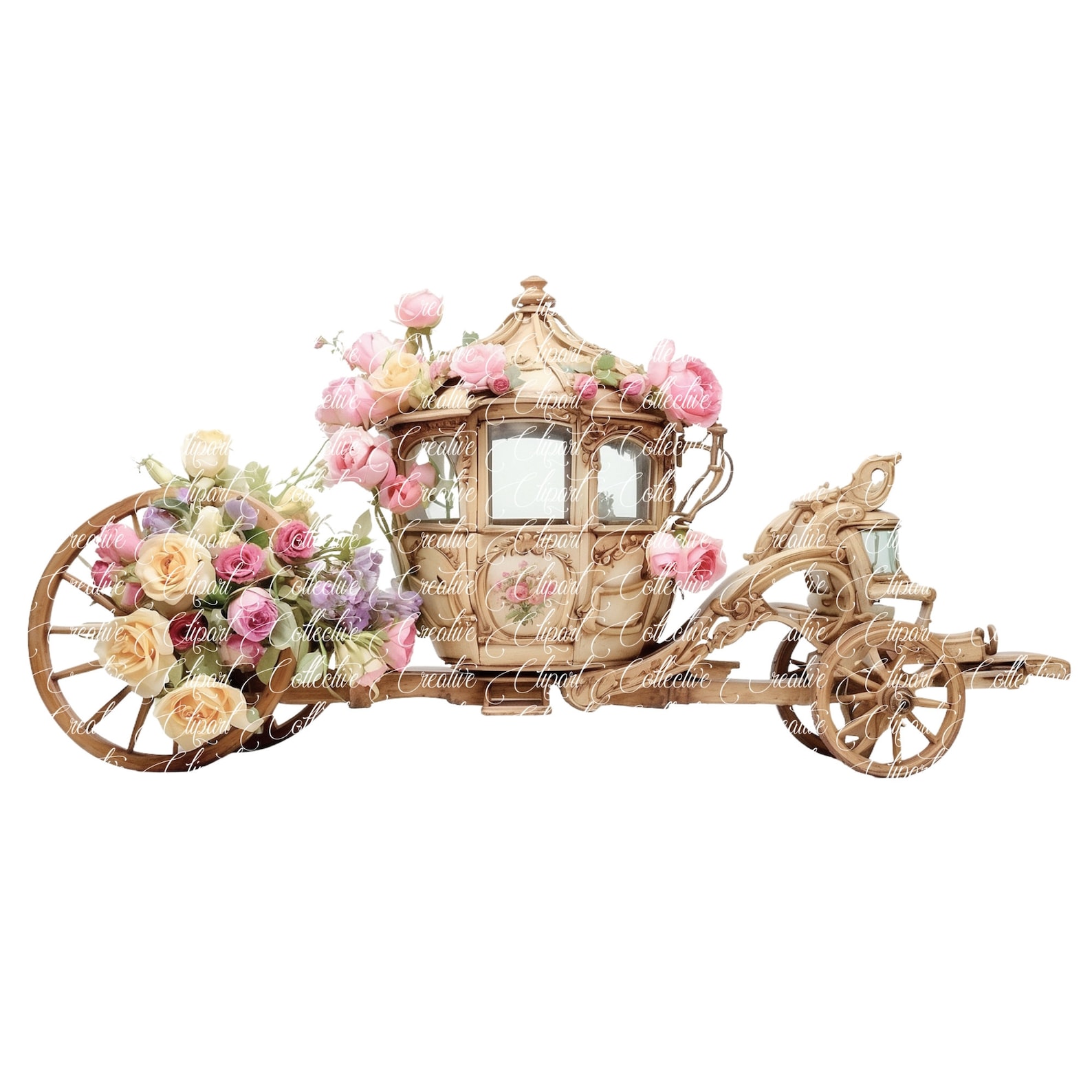 9 Floral French Rococo Carriage Clipart, Princess Carriage Clipart ...