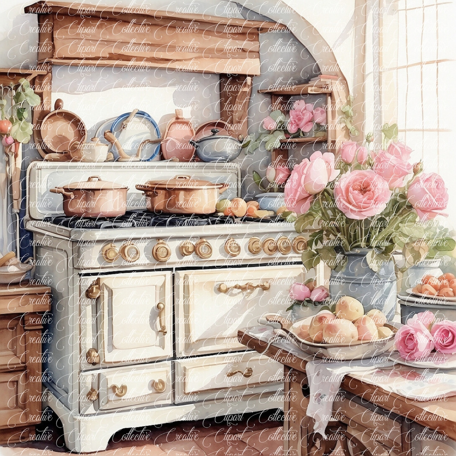 12 French Country Kitchen Clipart, Watercolor Kitchen Clipart, Junk ...