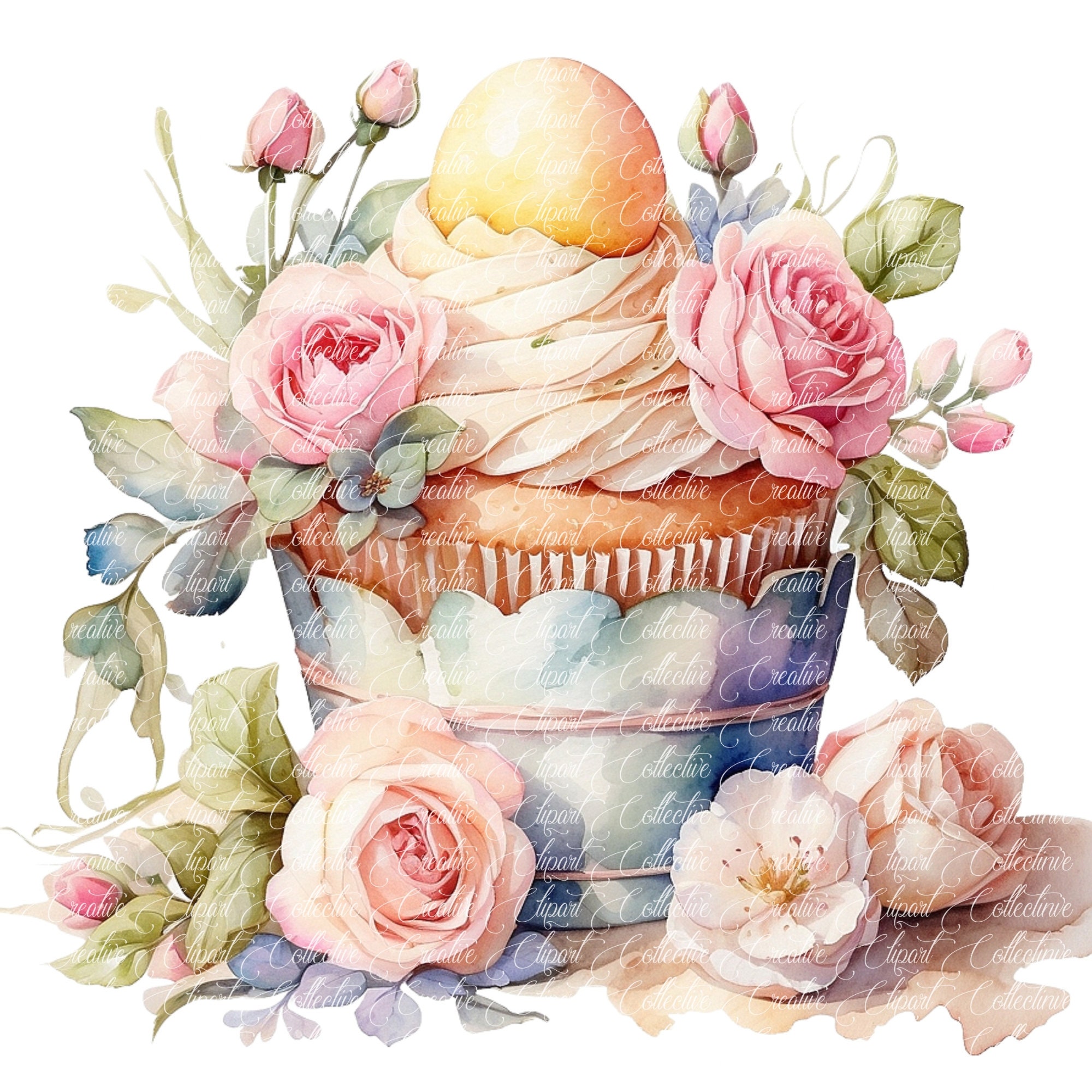 12 Easter Cupcakes Clipart Set, Watercolor Cupcakes Clip Art, Easter ...