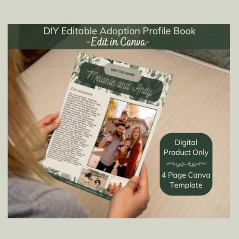 Botanical Adoption Profile Book: Editable Canva Template, 4 Page Sage ...