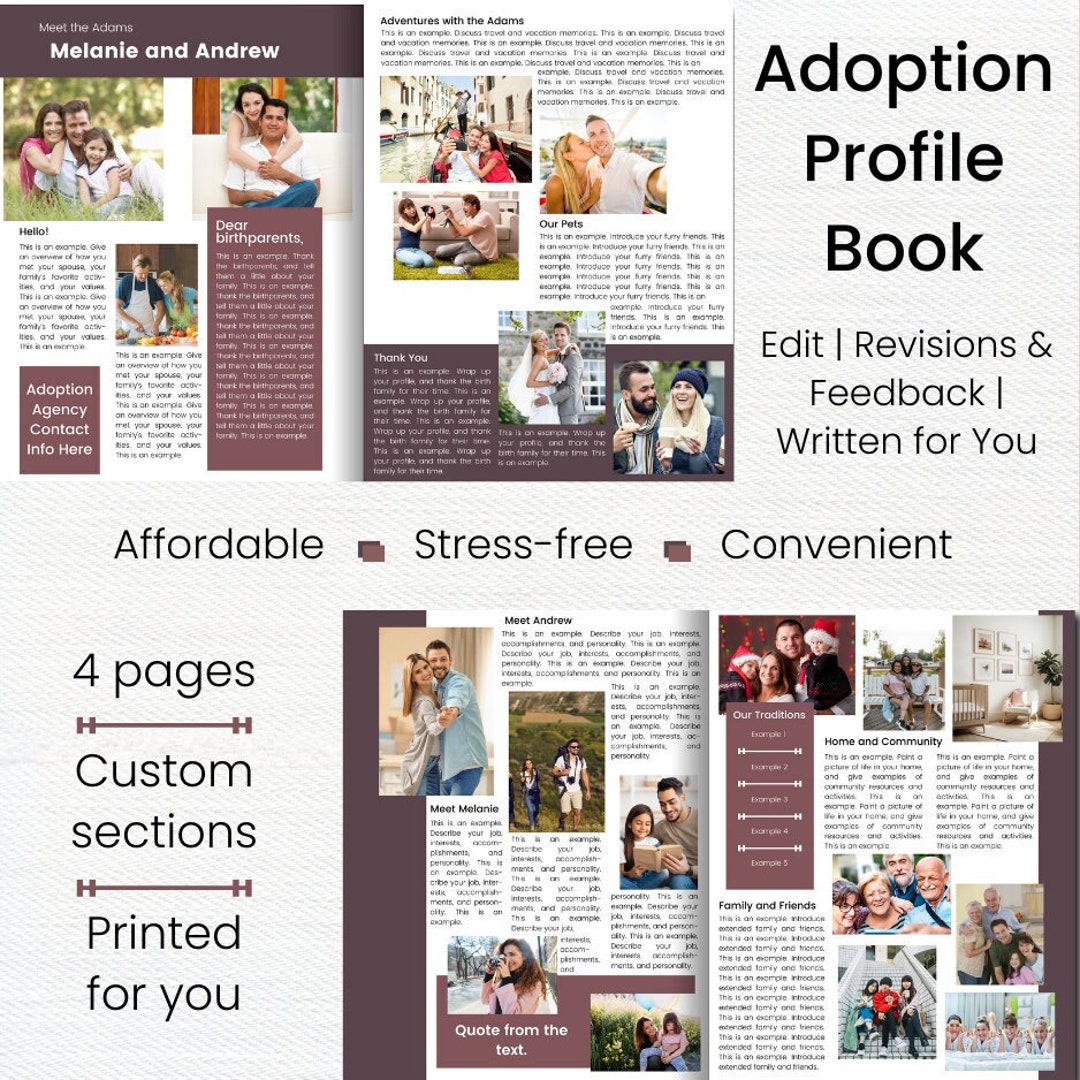 Adoption Profile Book: 4 Pages Plum Template Custom - Etsy