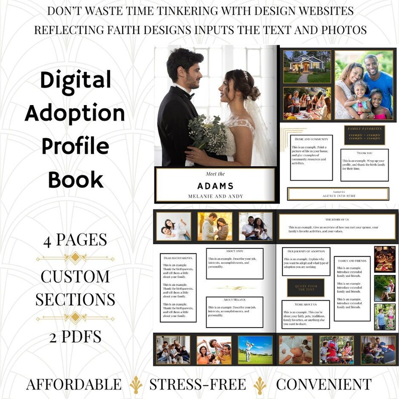 Digital Adoption Profile Book: 4 Pages Black and Gold Template Custom ...