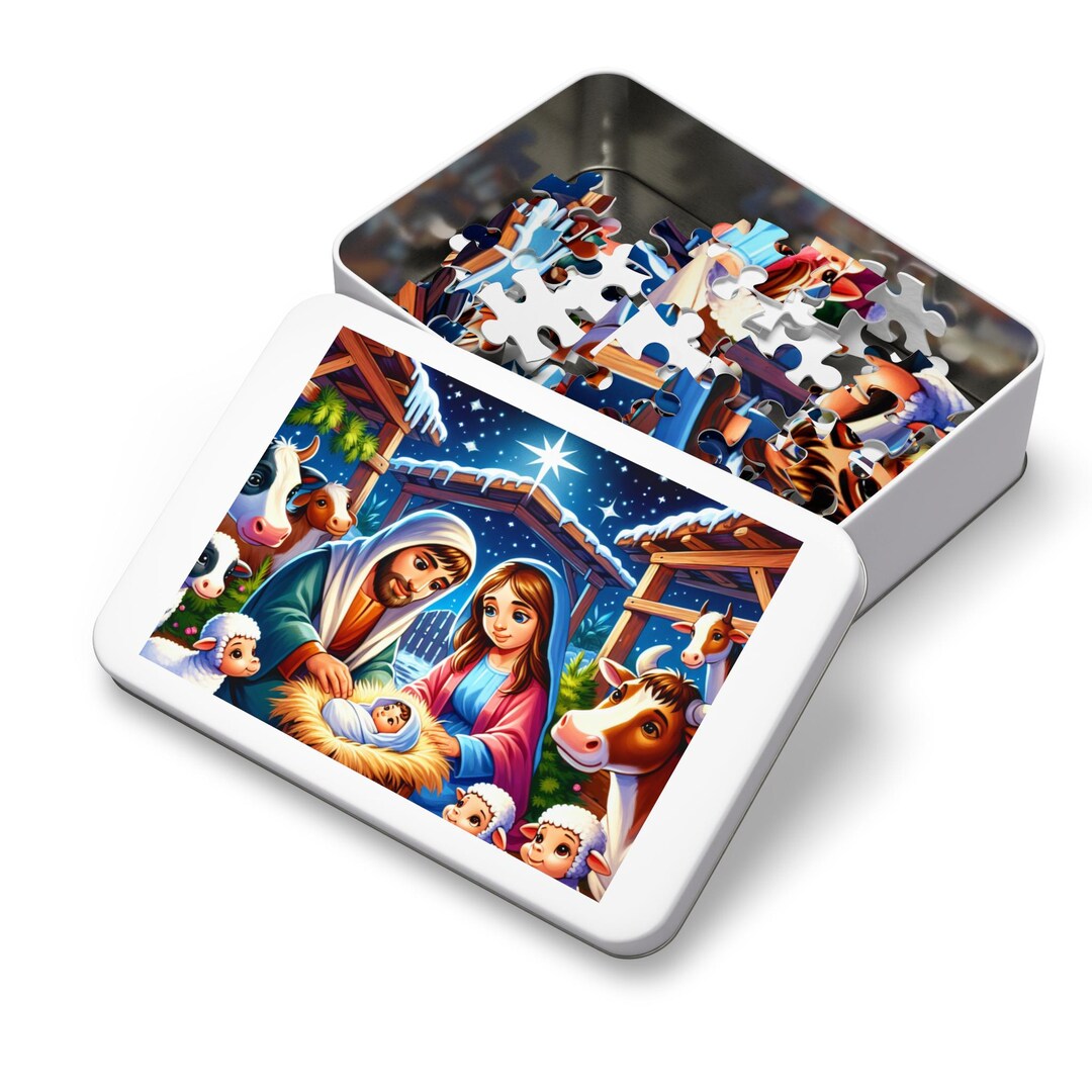 Christmas Nativity Puzzle for Kids With Tin Box, Educational Holiday ...