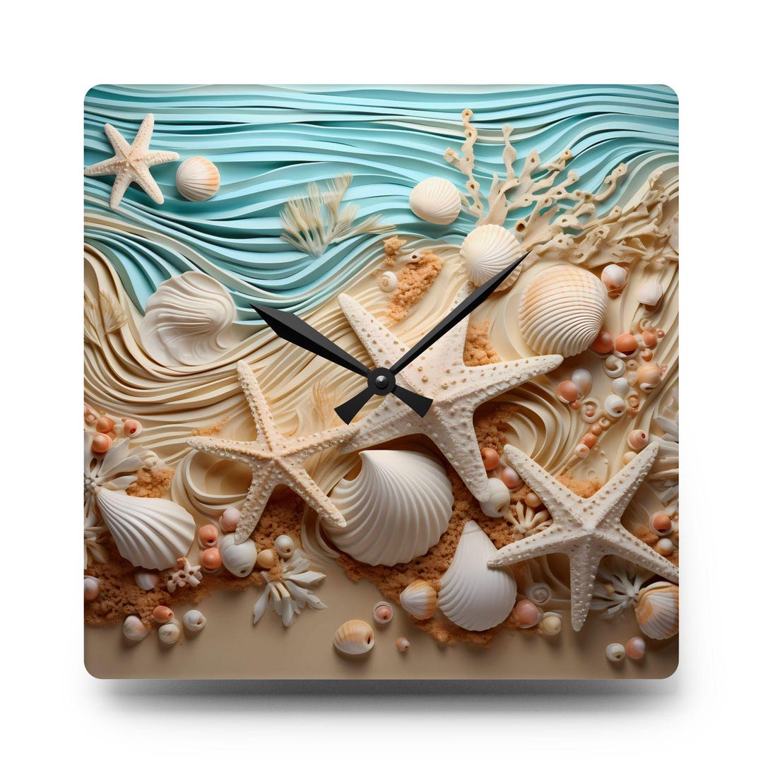 Acrylic Wall Clock, Coastal Wall Art, Ocean Theme Clock, Beach Wall ...