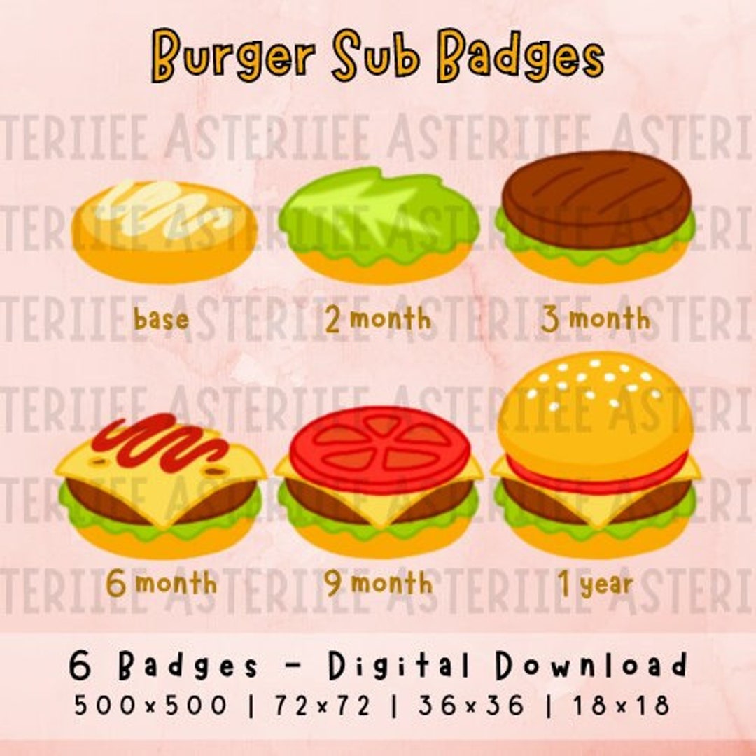 Burger Sub Badges Twitch Badge Discord Badge Youtube Badge - Etsy