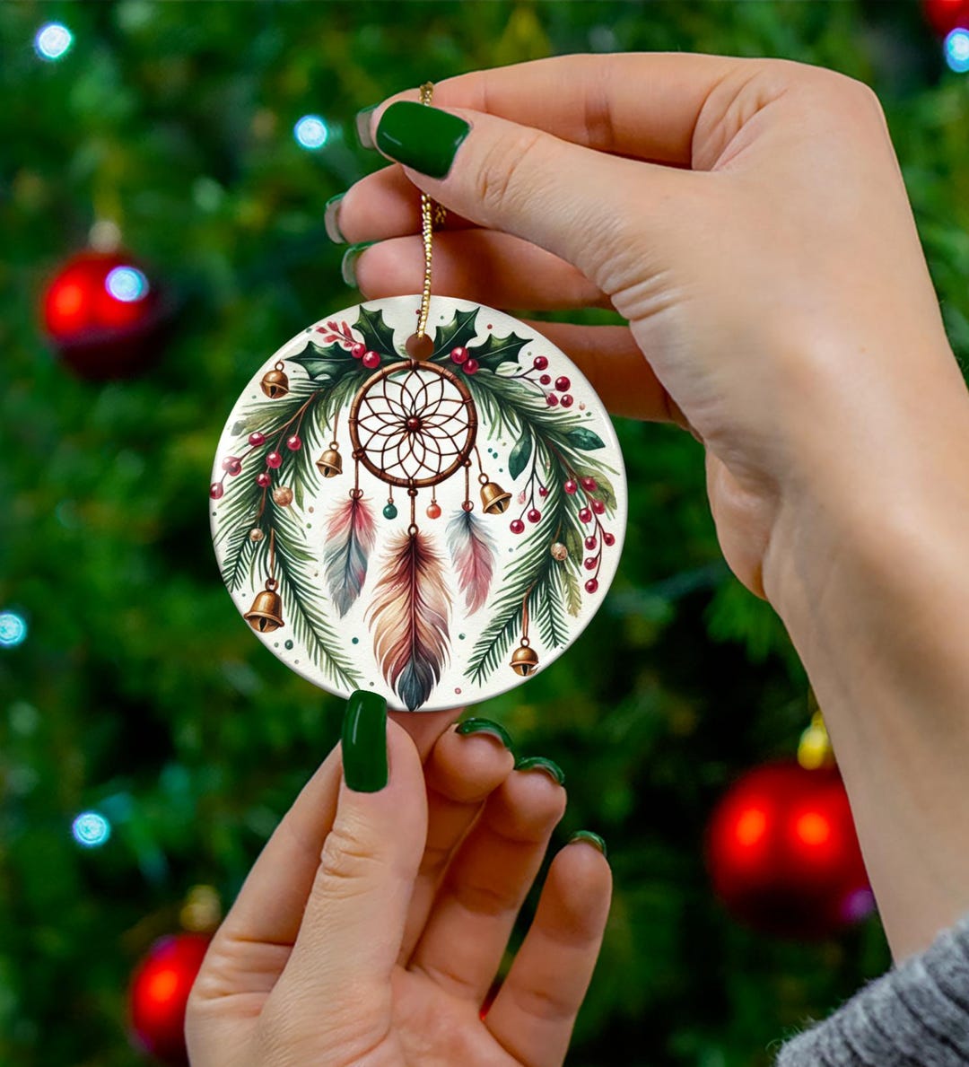 Christmas Dreamcatcher Ornament Holiday Tree Decoration With Feathers ...