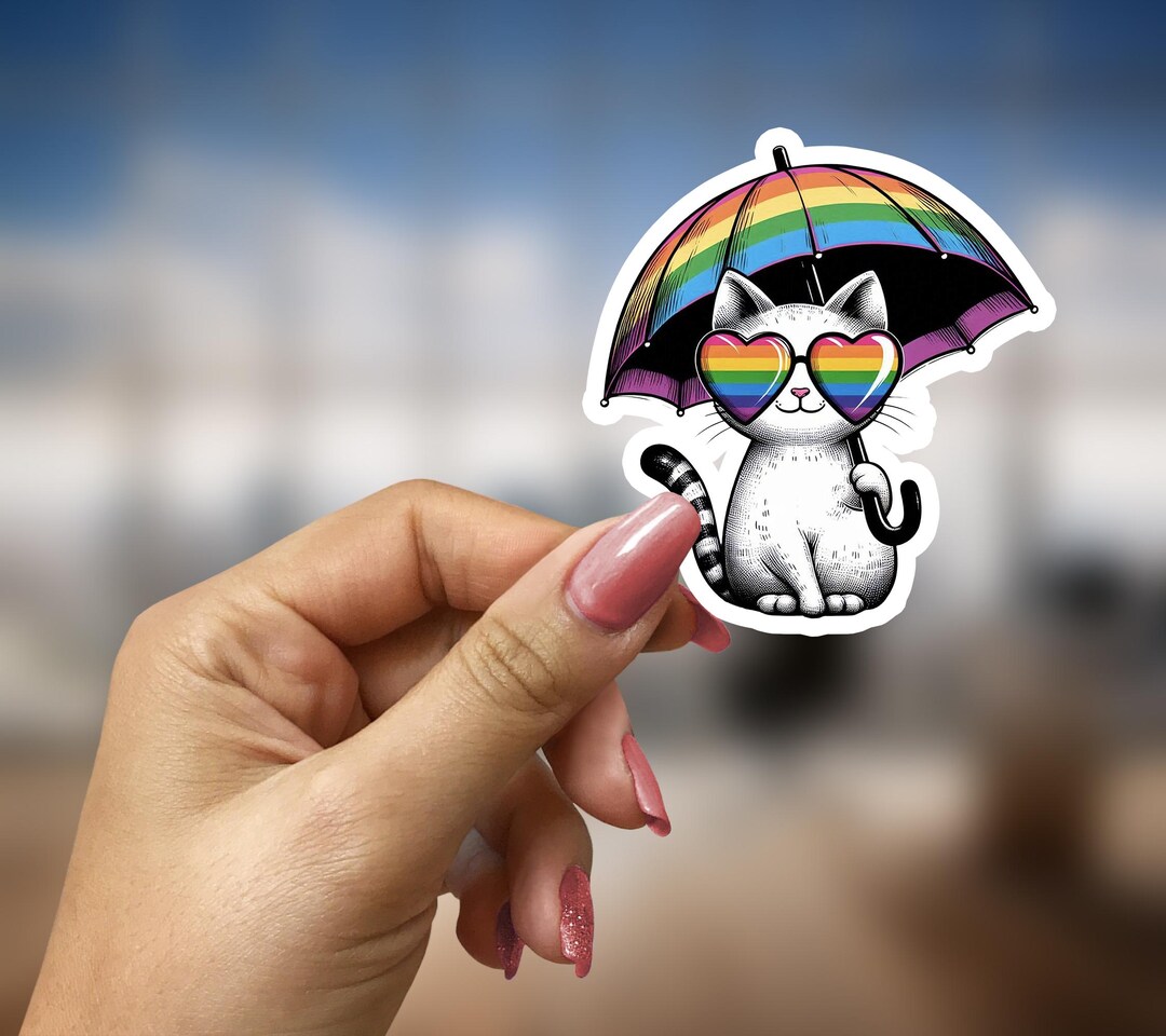 LGBTQ Pride Cat Sticker Funny Rainbow Umbrella Kitty Vinyl Decal Cute ...