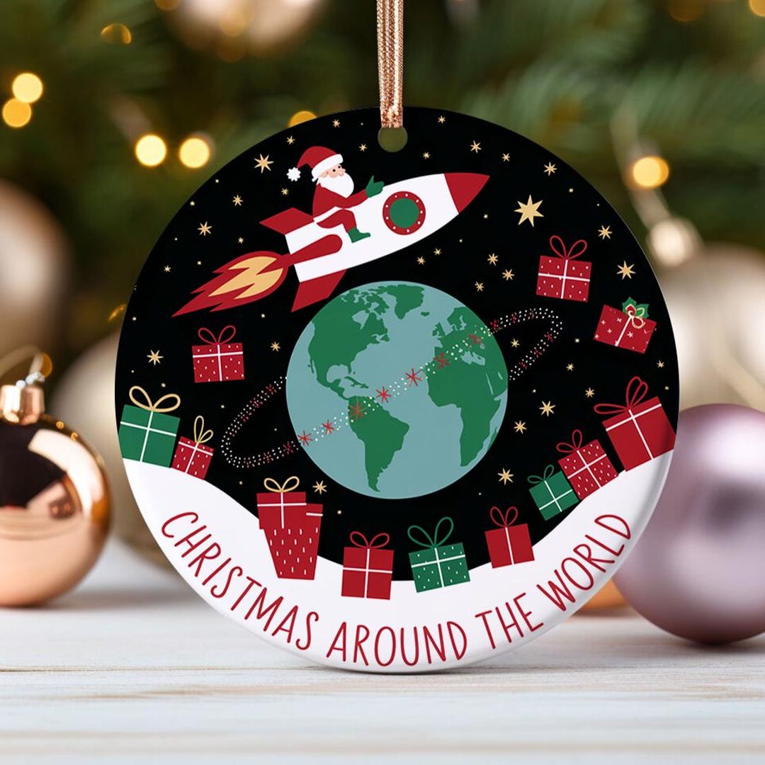 Christmas Around the World Ornament for Travel Lovers Space Santa Gift ...