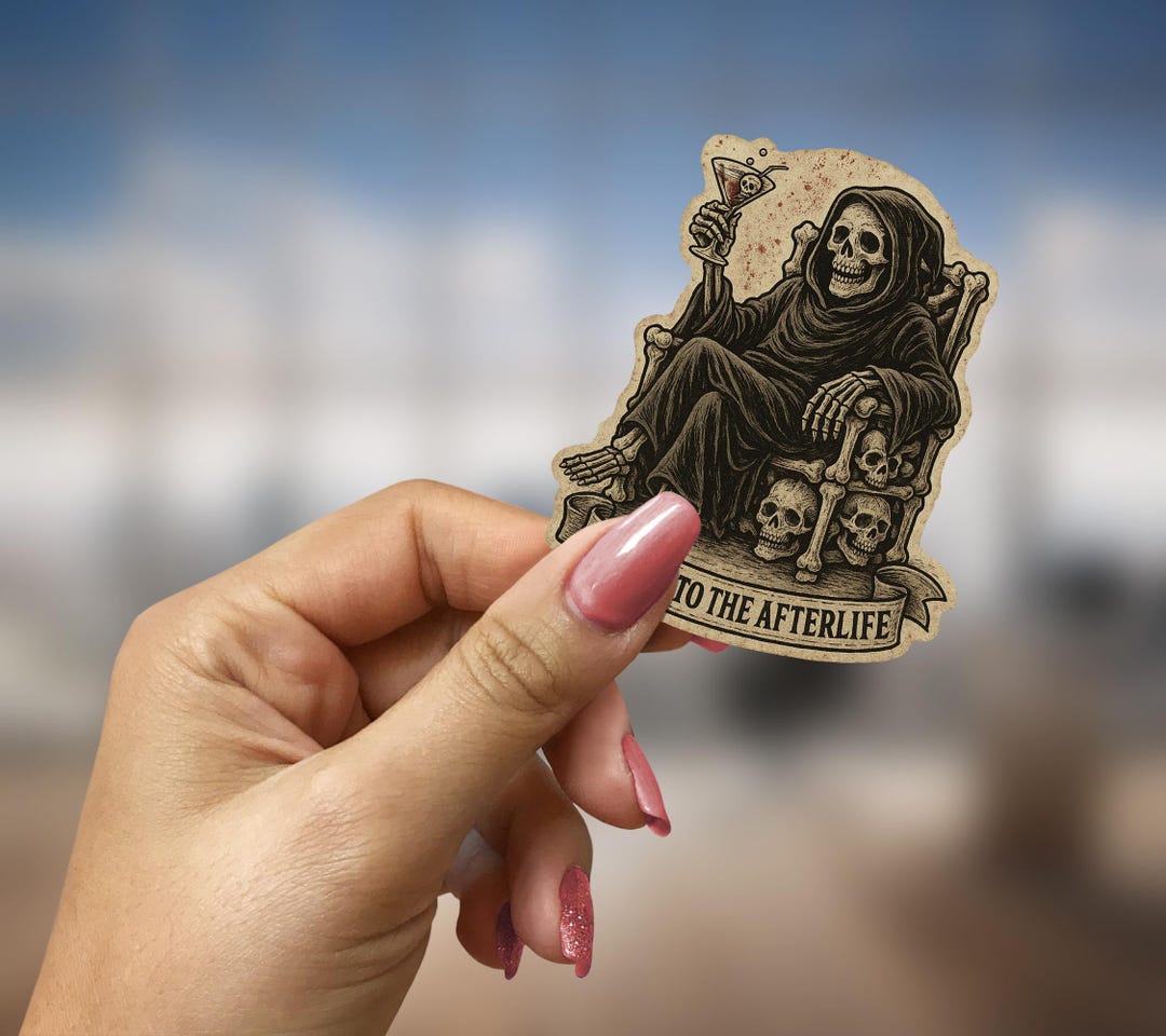 Grim Reaper Halloween Sticker Gothic Skeleton Vinyl Decal Spooky Death ...