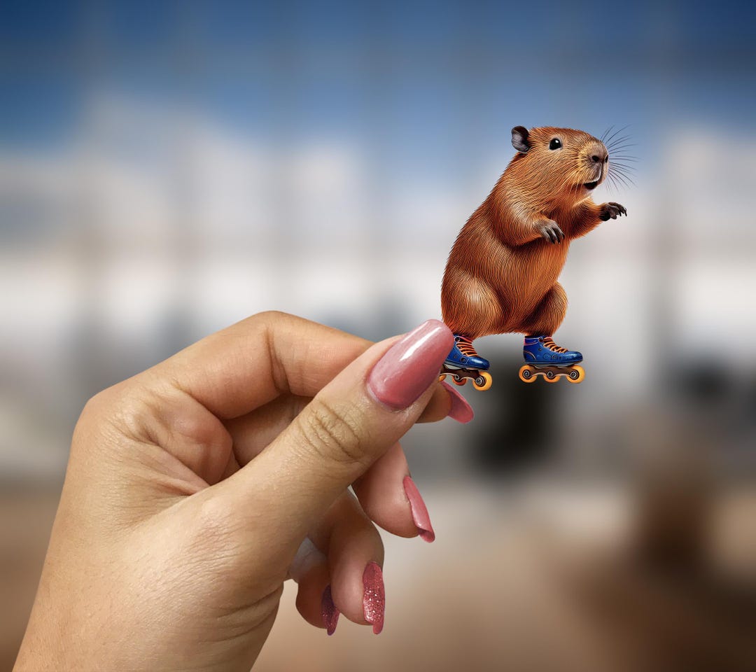 Skating Capybara Kiss-cut Sticker Funny Roller Skates Animal Decal Cute ...