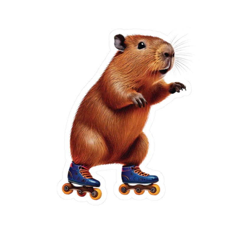 Skating Capybara Kiss-cut Sticker Funny Roller Skates Animal Decal Cute ...