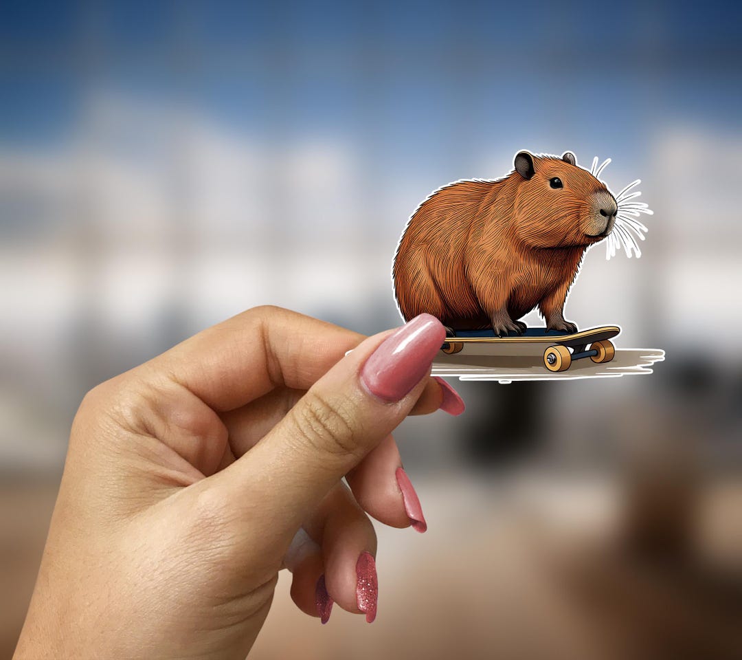 Skateboarding Capybara Sticker Funny Capybara Lover Kiss-cut Vinyl ...
