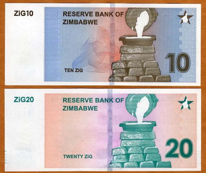 NEW Set 2pcs 10 and 20 Zig Zimbabwe 2024 Banknotes UNC - Etsy