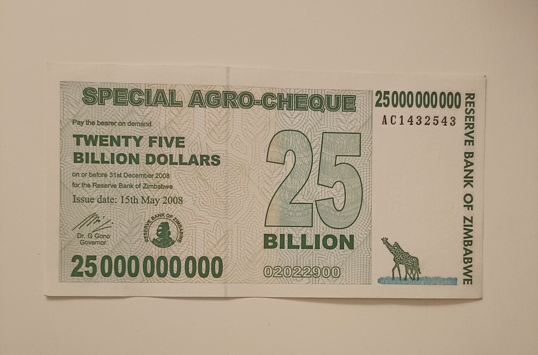 25 Billion Dollar Agro Check Zimbabwe 2008 Banknote Pick 62 Aunc - Etsy