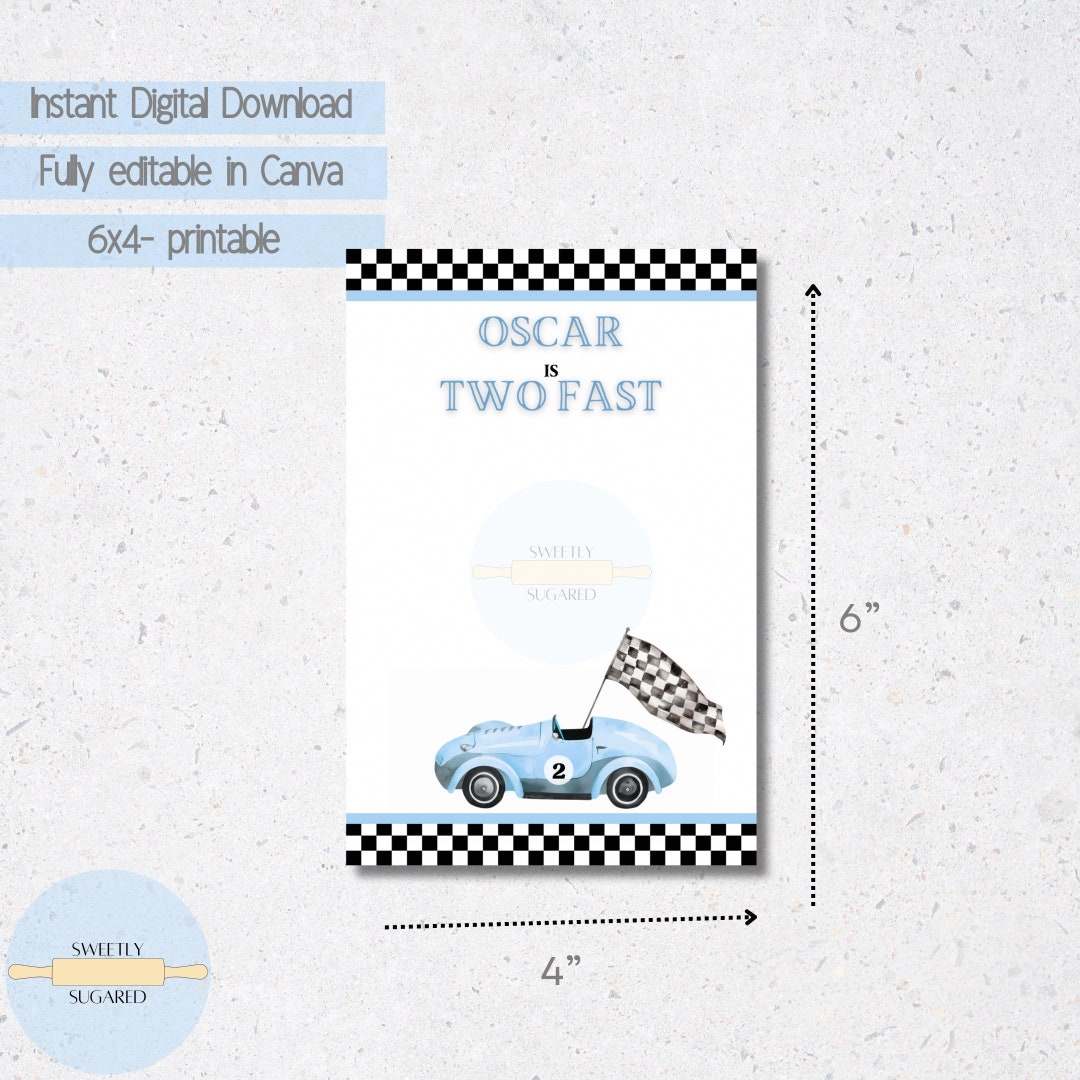 Editable TWO FAST Cookie Card, Printable , 6x4, Backing Card Birthday ...