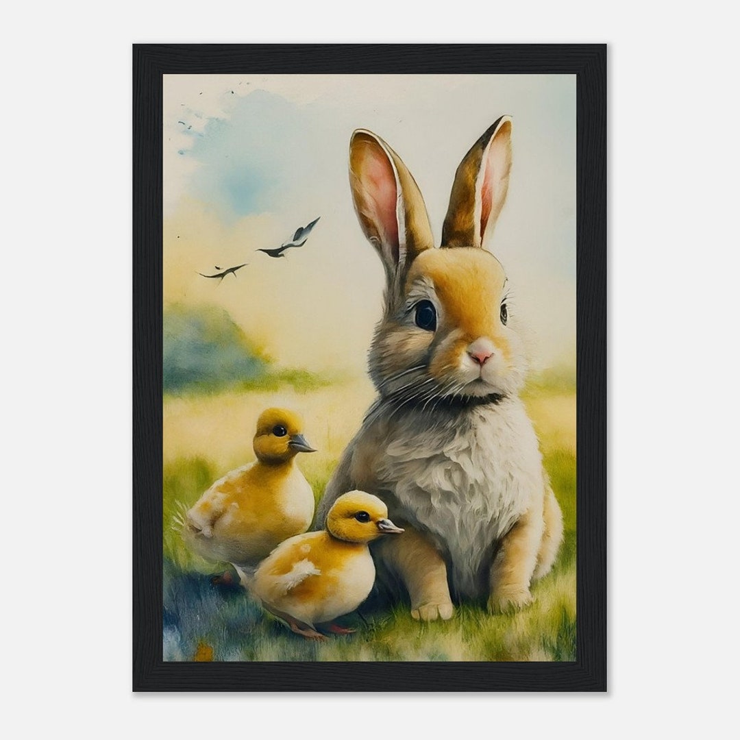 Cute Rabbit With Little Ducks, Colouful Painting, Painting, Home ...
