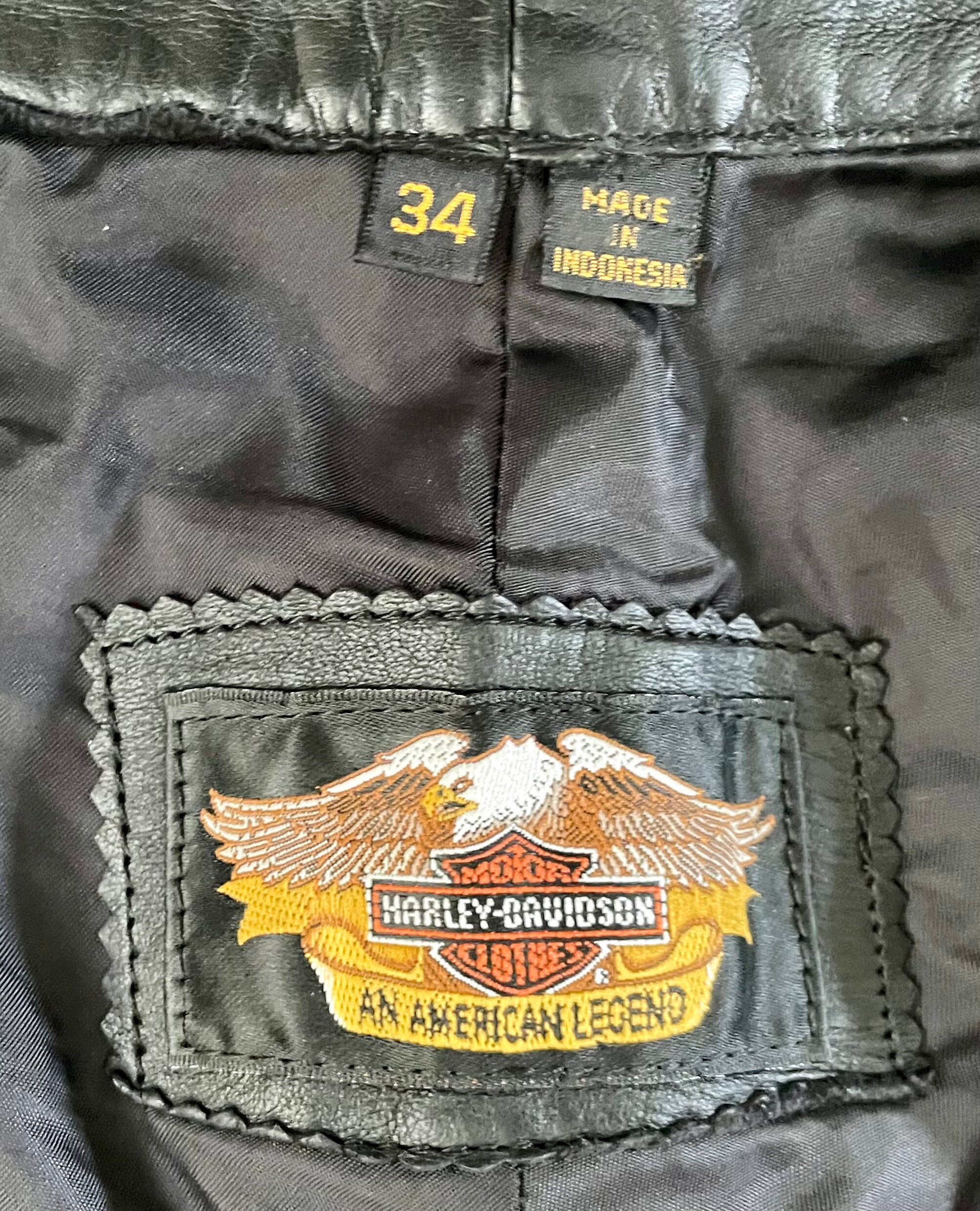 Official Vintage Harley Davidson Black Leather Motorcycle Pants 32X34 ...