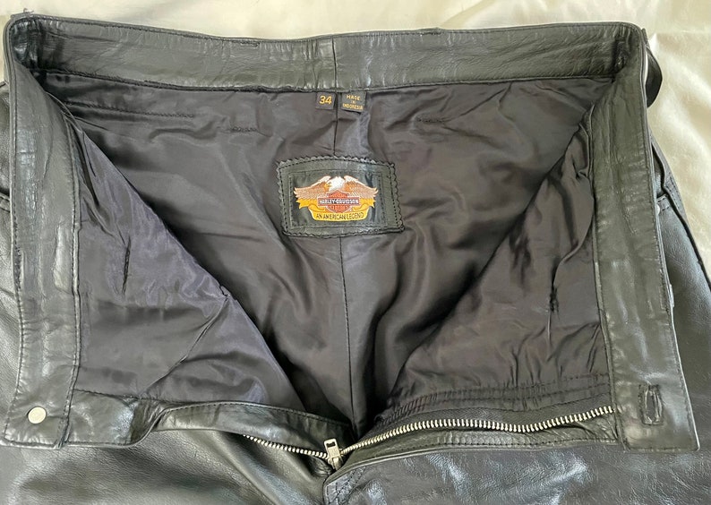 Official Vintage Harley Davidson Black Leather Motorcycle Pants 32X34 ...
