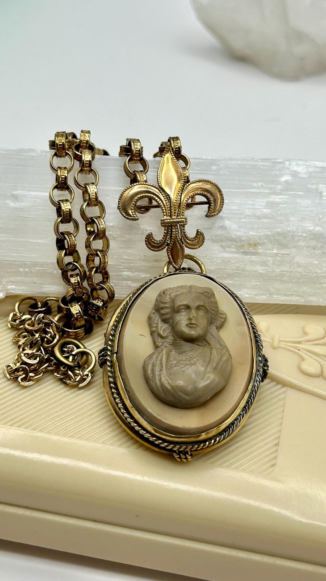 Reserved for Caron Vintage Lava Look Glass Molded Cameo Brooch - Etsy