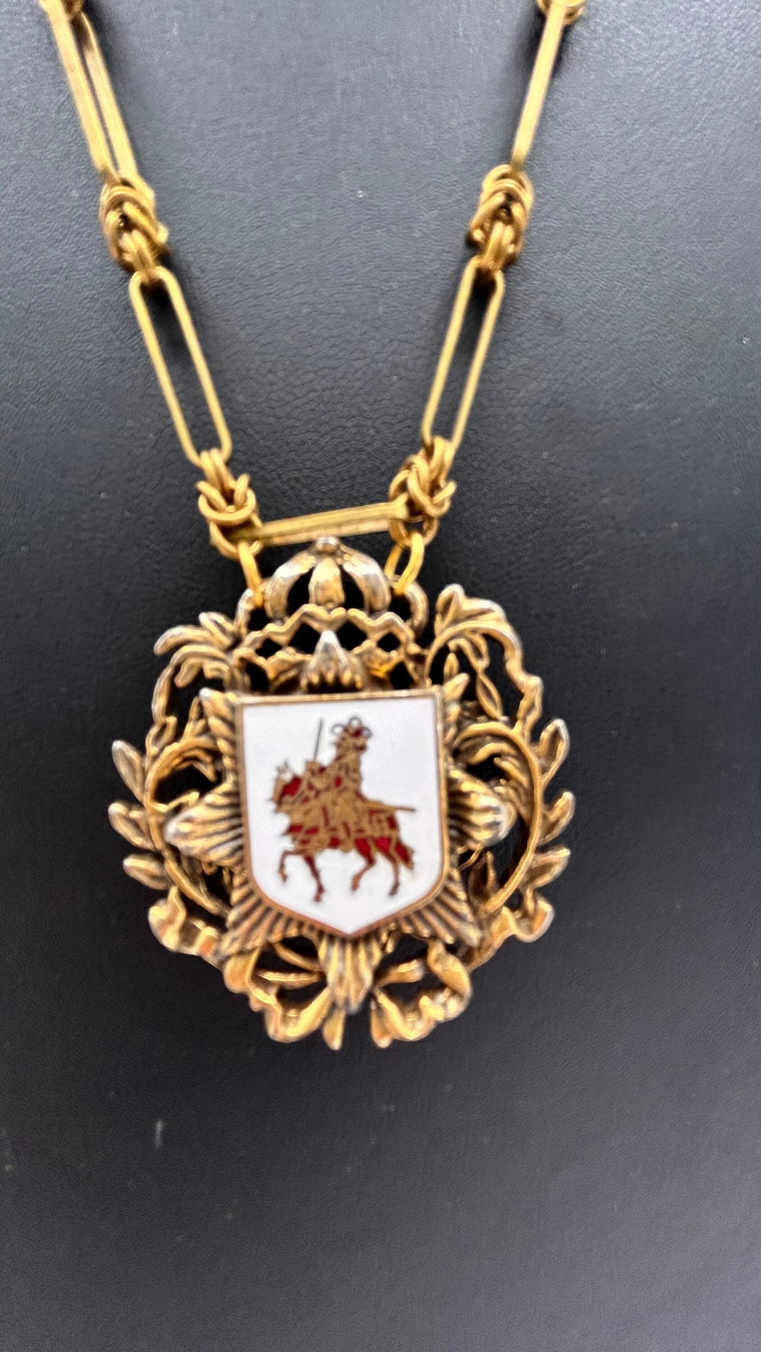 Vintage Heraldic Shield and Knight Brooch Featuring Knight on Horse ...