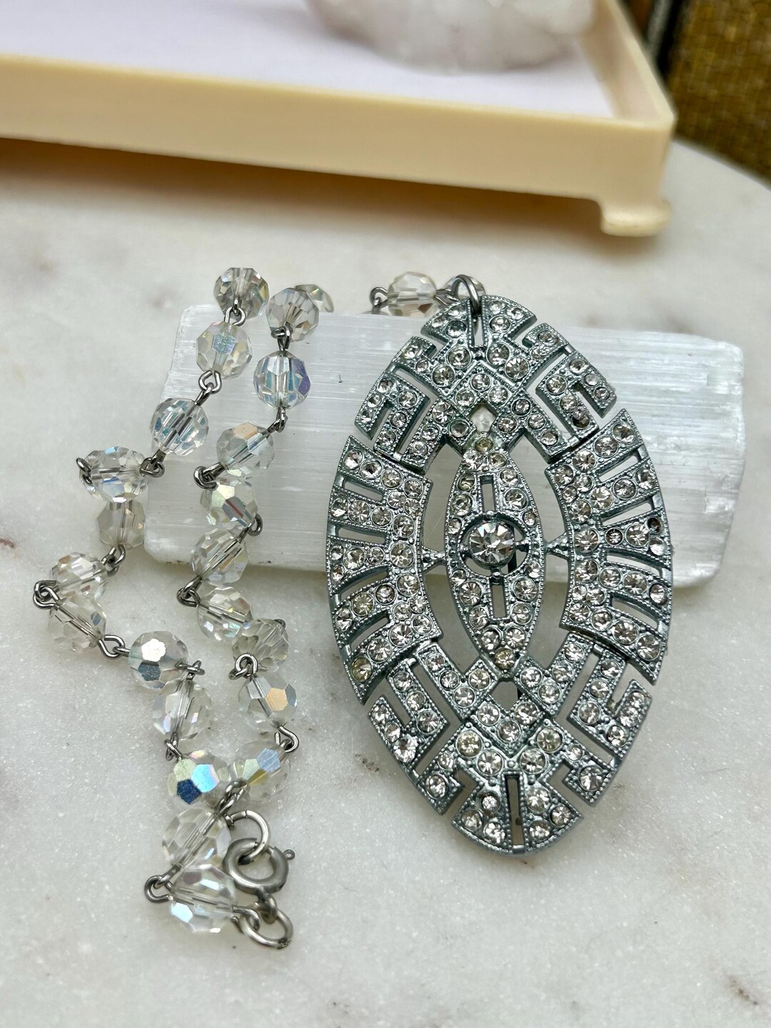 Large Vintage Sparkly Art Deco Style Trombone Clasp Rhinestone Brooch ...