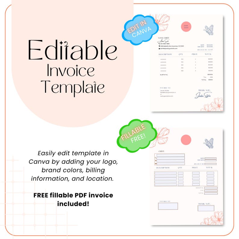 Canva Invoice Template, Customizable and Editable, Business Invoice ...