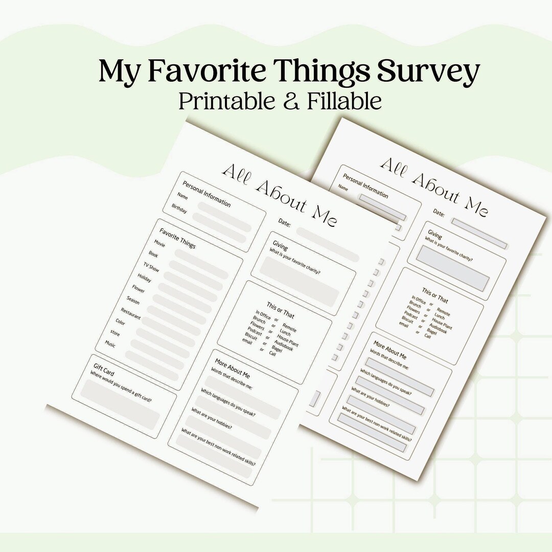 Employee Favorite Things Questionnaire, Meet the Teacher Printable, Get ...