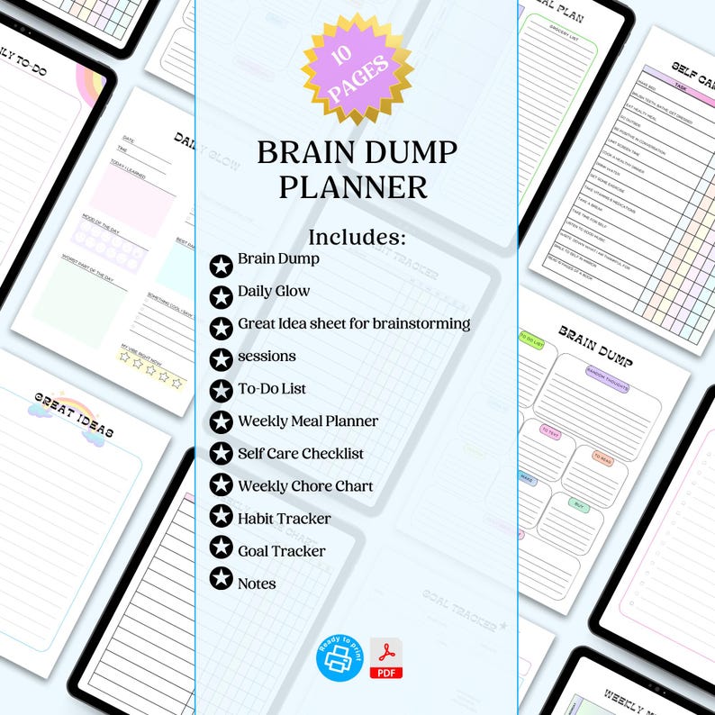 Printable Brain Dump, To-do List Printable, Productivity Organizer ...