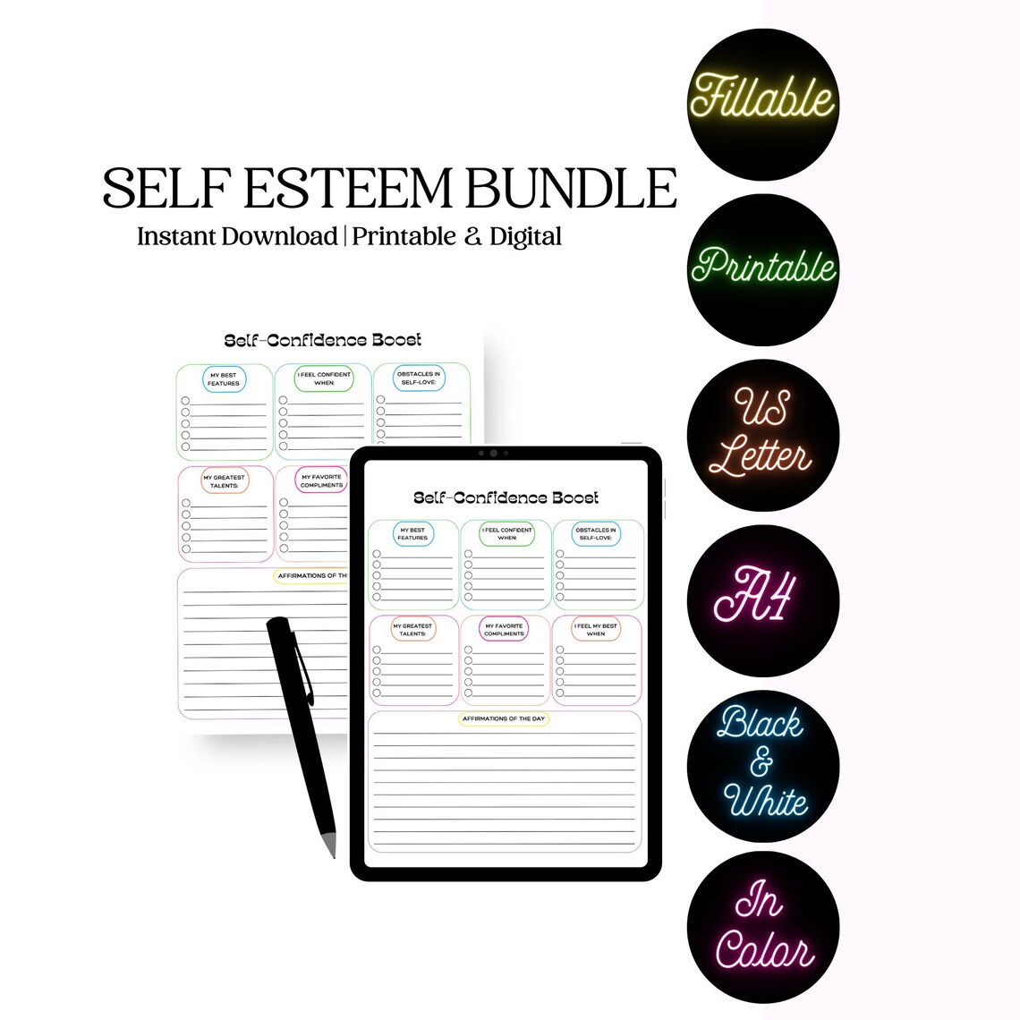 Self Esteem Workbook for Adults and Teens, CBT Worksheets, Growth ...
