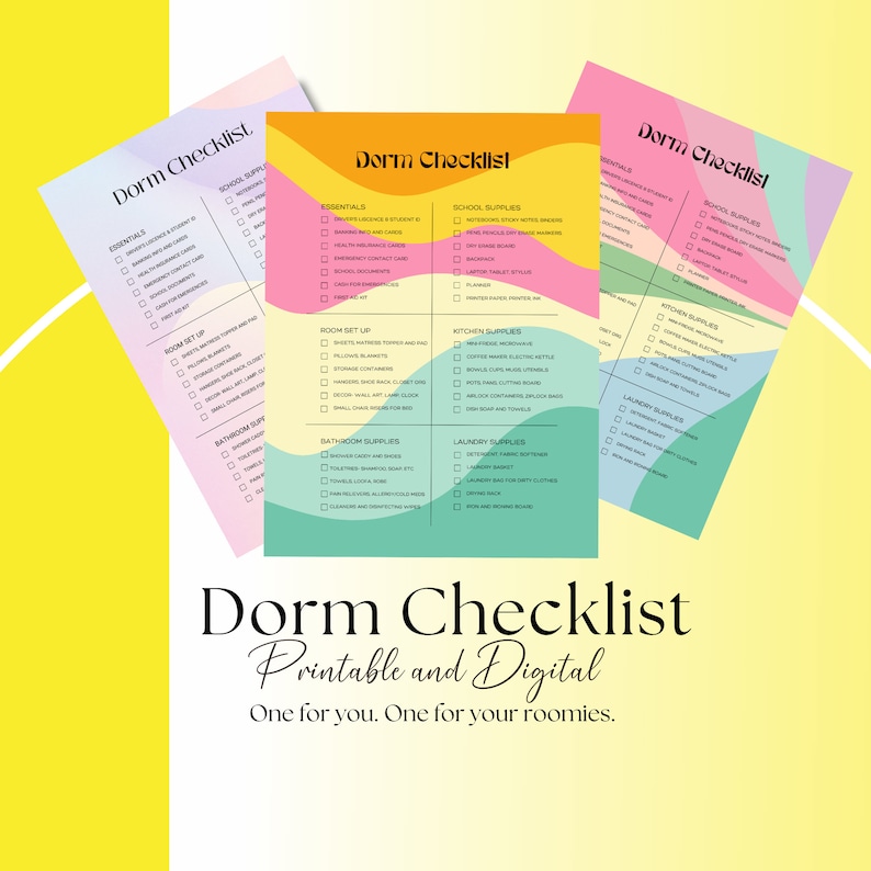 Back to School Supplies, Dorm Room Checklist, Instant Download, College ...