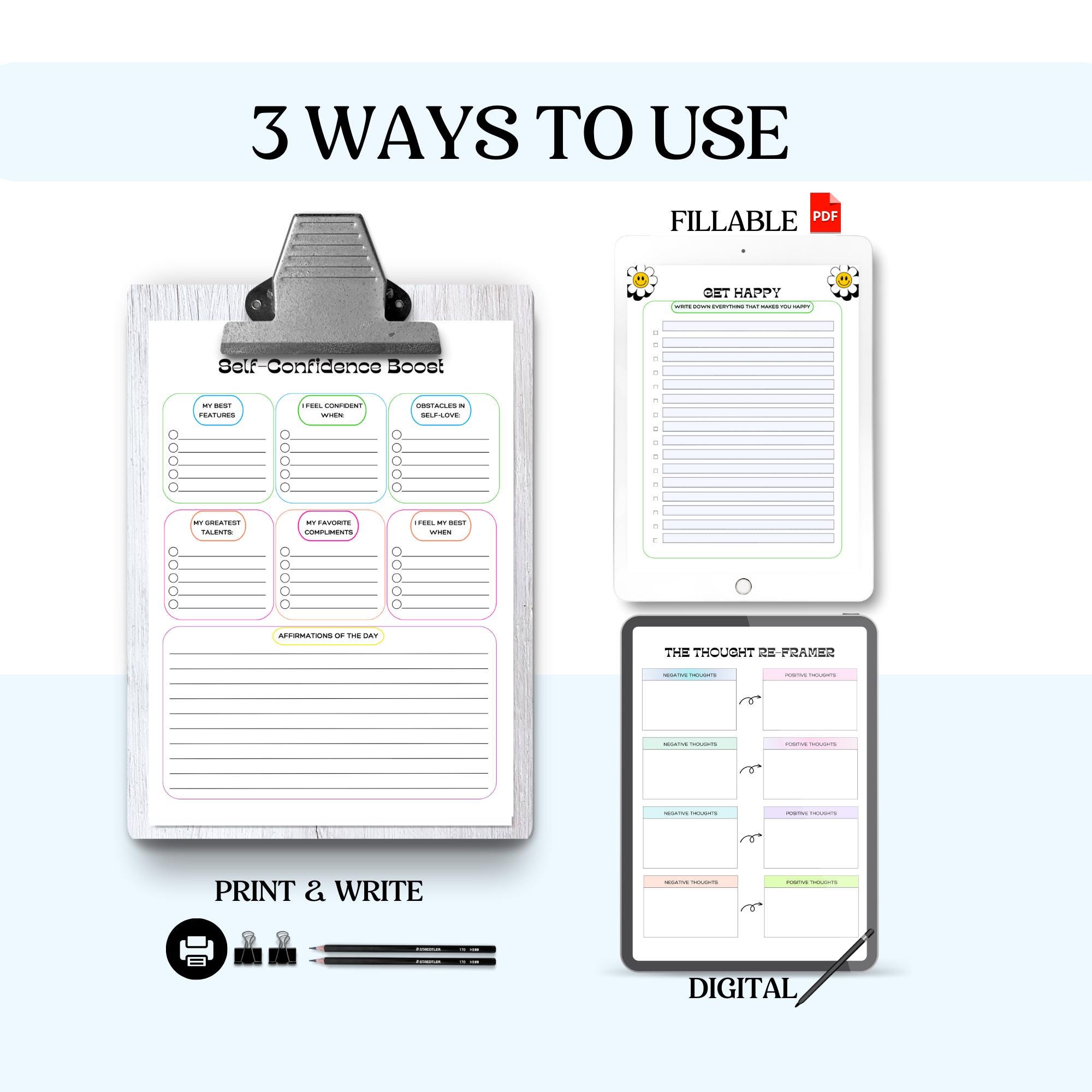 Self Esteem Workbook, CBT Worksheets, Growth Mindset Tools, Therapy ...