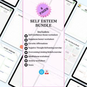 Self Esteem Workbook for Adults and Teens, CBT Worksheets, Growth ...