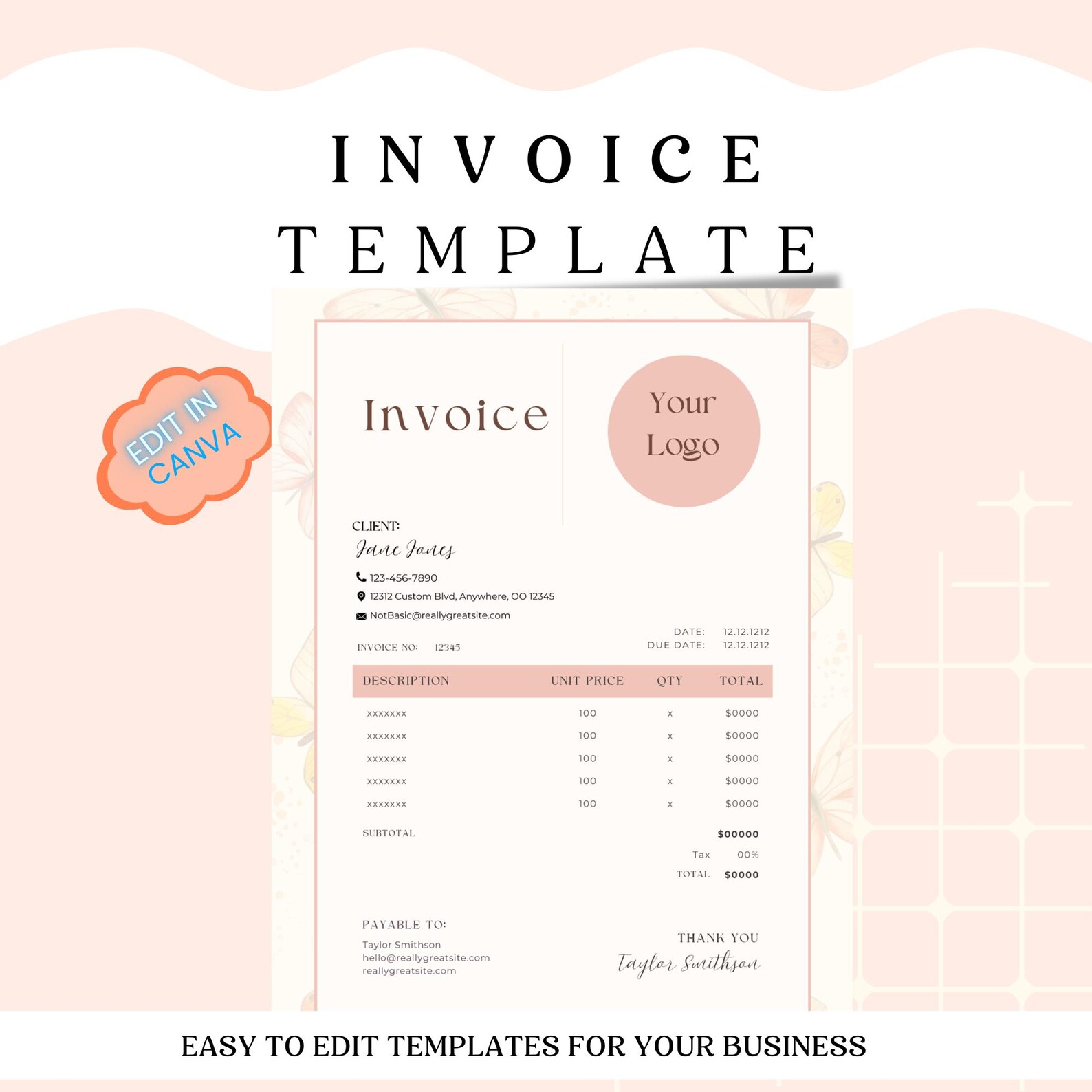 Canva Invoice Template, Customizable and Editable, Business Invoice ...