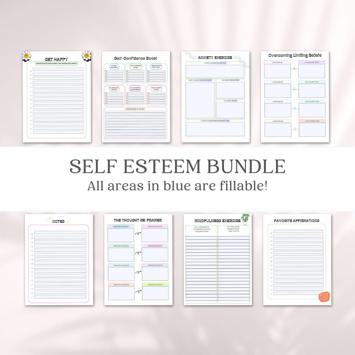 Self Esteem Workbook for Adults and Teens, CBT Worksheets, Growth ...