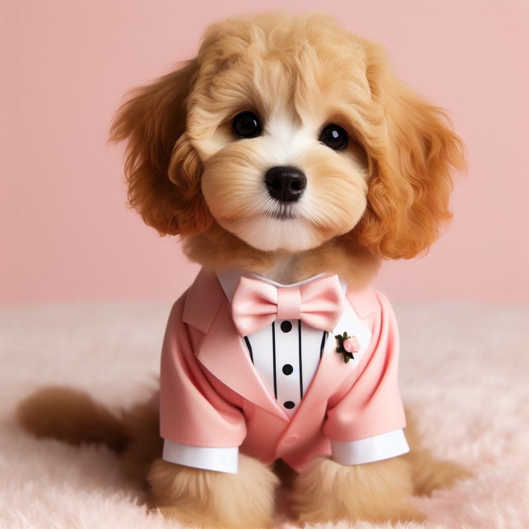 Apricot Cavapoo Wearing a Pink Tuxedo 1 - Etsy