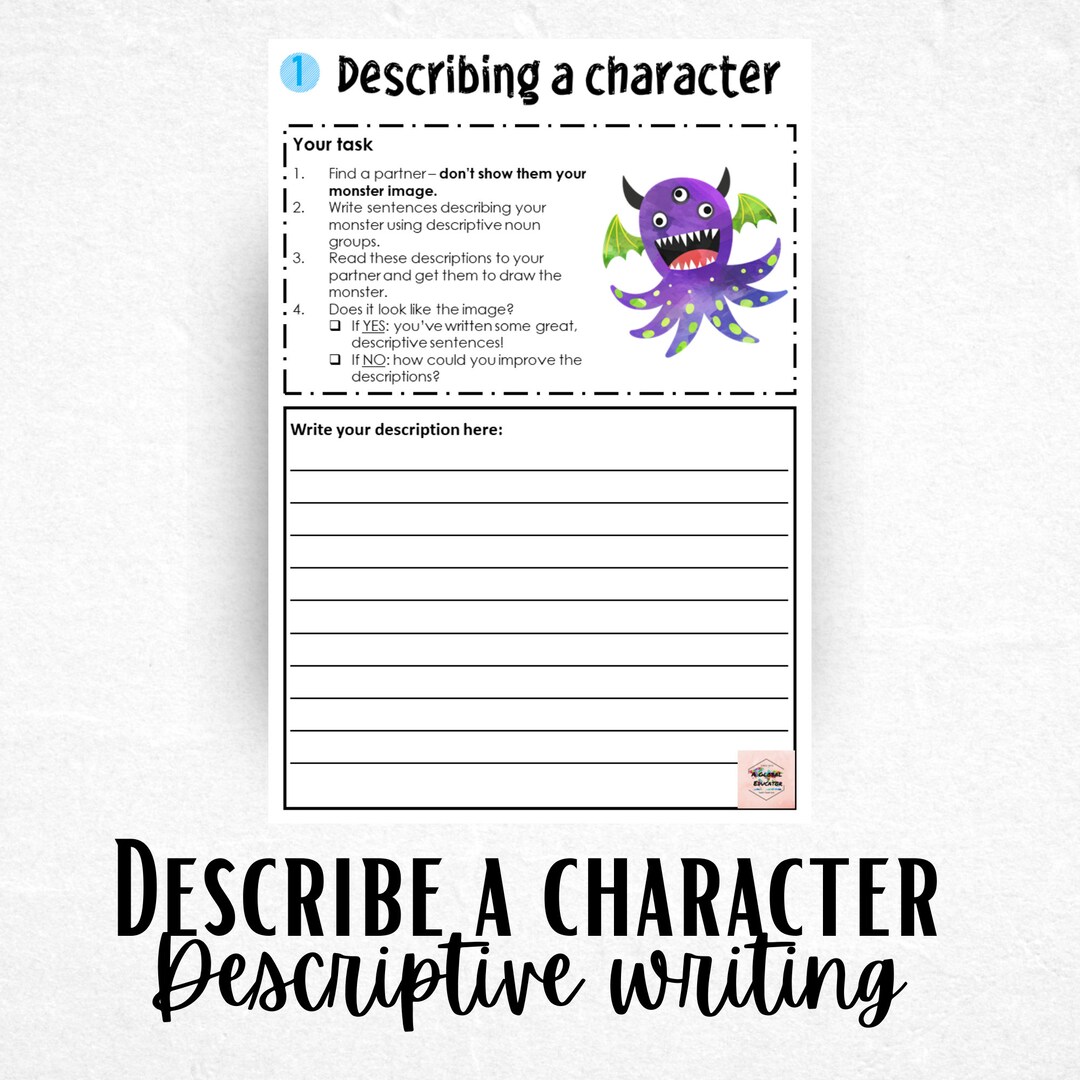 DESCRIBE A CHARACTER Noun Groups, Worksheet, Task Card, Homeschool ...