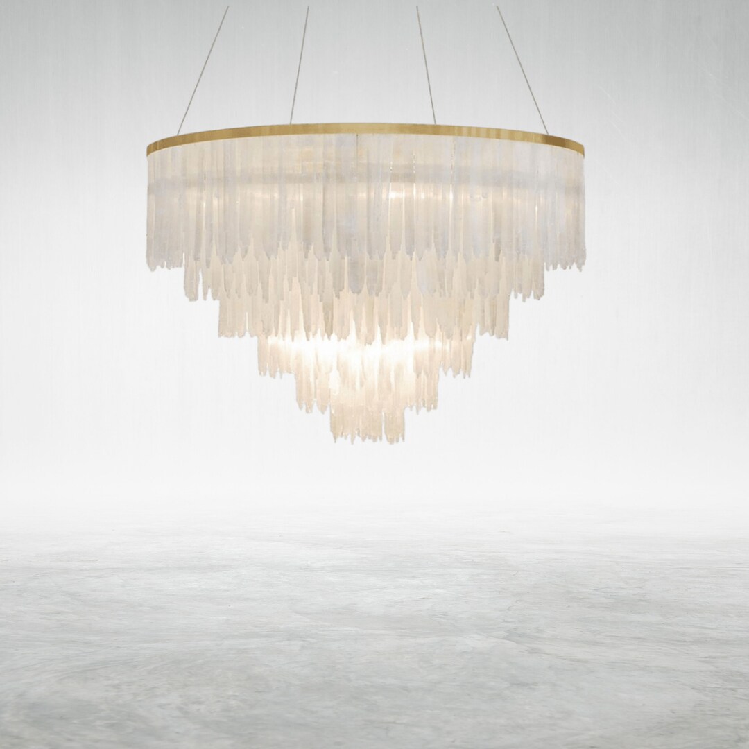 Selenite Crystal Round Tiered Chandelier - Etsy