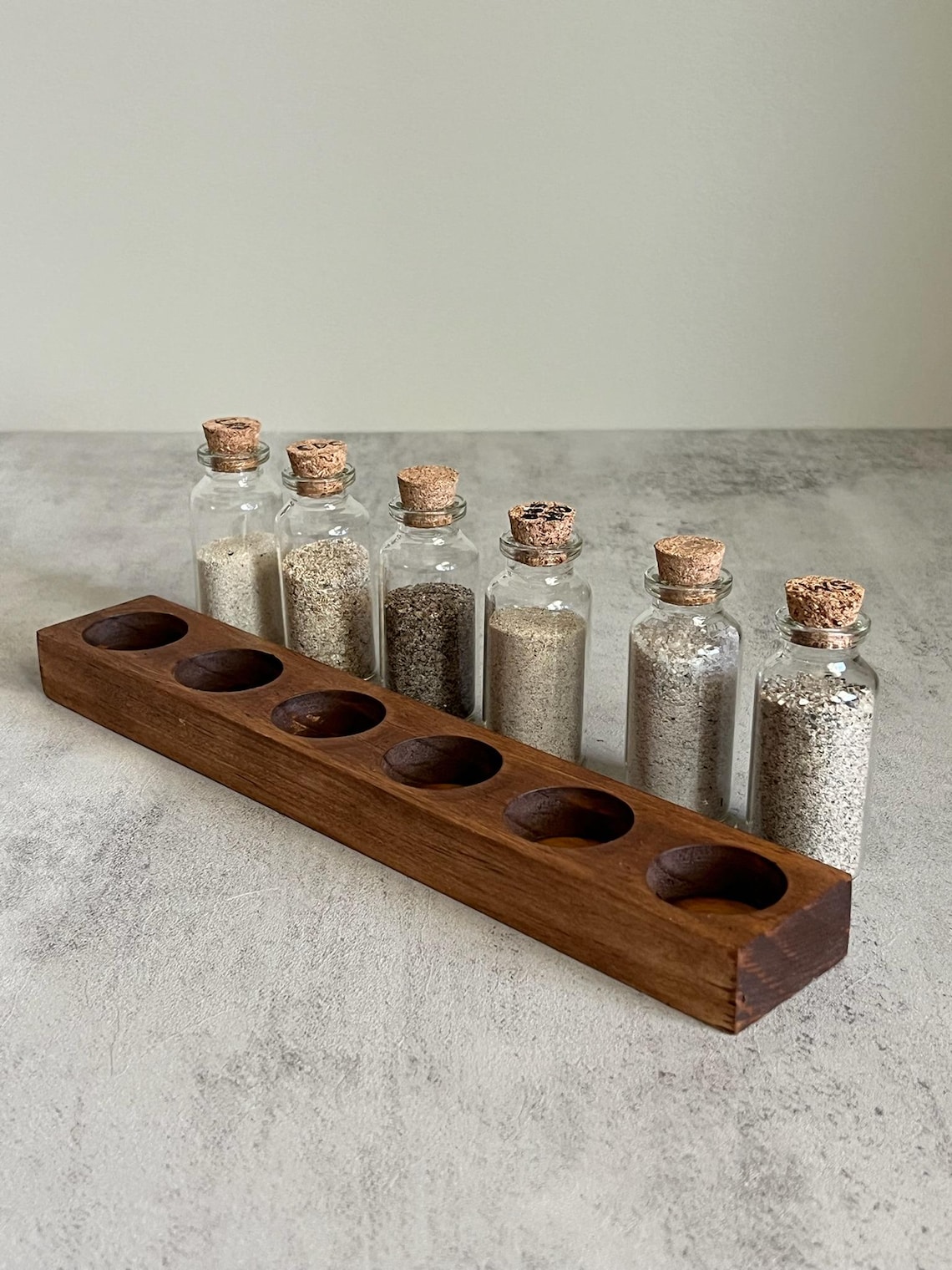 Handmade Pine Wood Sand Display Stand – 6 Glass Bottles With Corks - Etsy