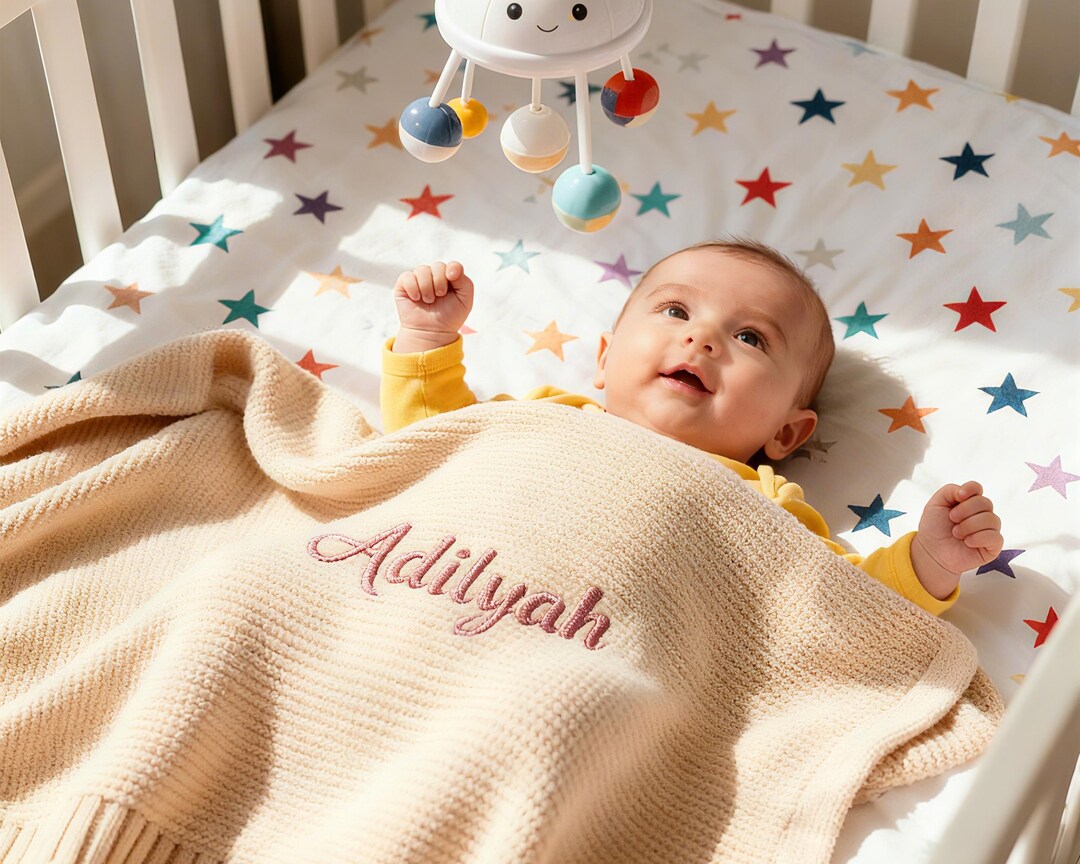 Custom Embroidered Knitted Baby Blankets, Personalized Newborn Blankets ...