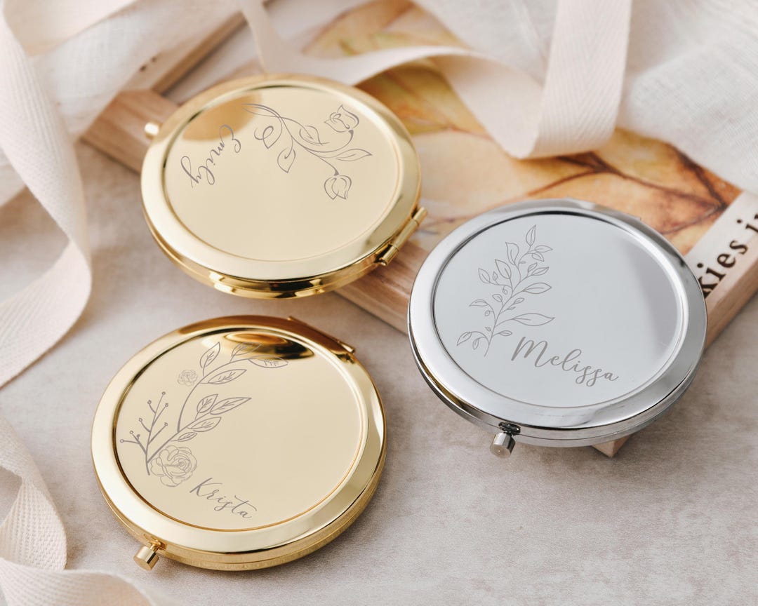 Personalized Birthday Flower Compact Mirror - Customizable Bridesmaid ...