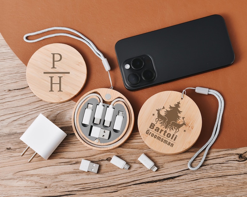 Handmade Bamboo Cable Organizer: Tech Travel Kit, 60W Charging - Etsy