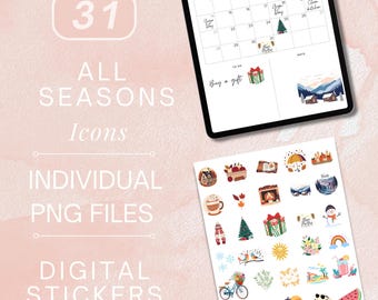 All Seasons Digital Stickers – Cute PNG Icons for Goodnotes, Canva ...