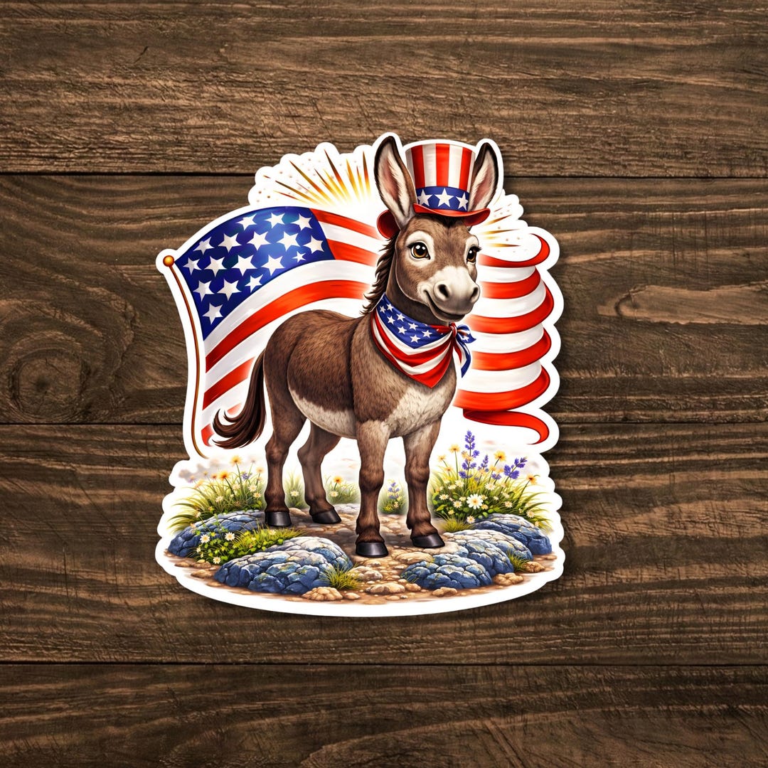 Patriotic Donkey Sticker, USA Animal Vinyl Decal - Etsy
