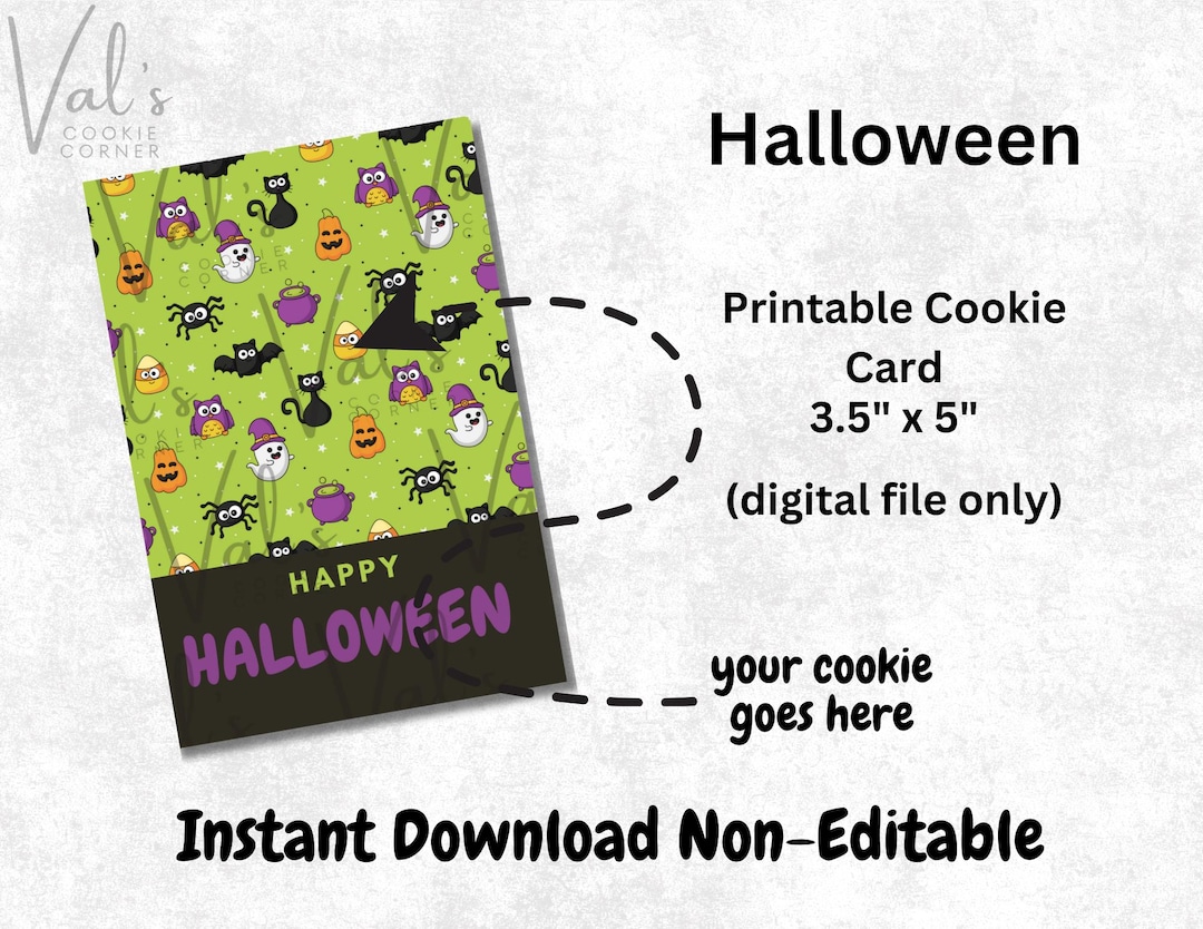 PRINTABLE Cookie Card - Halloween Characters- Digital Download - Pdf - Etsy
